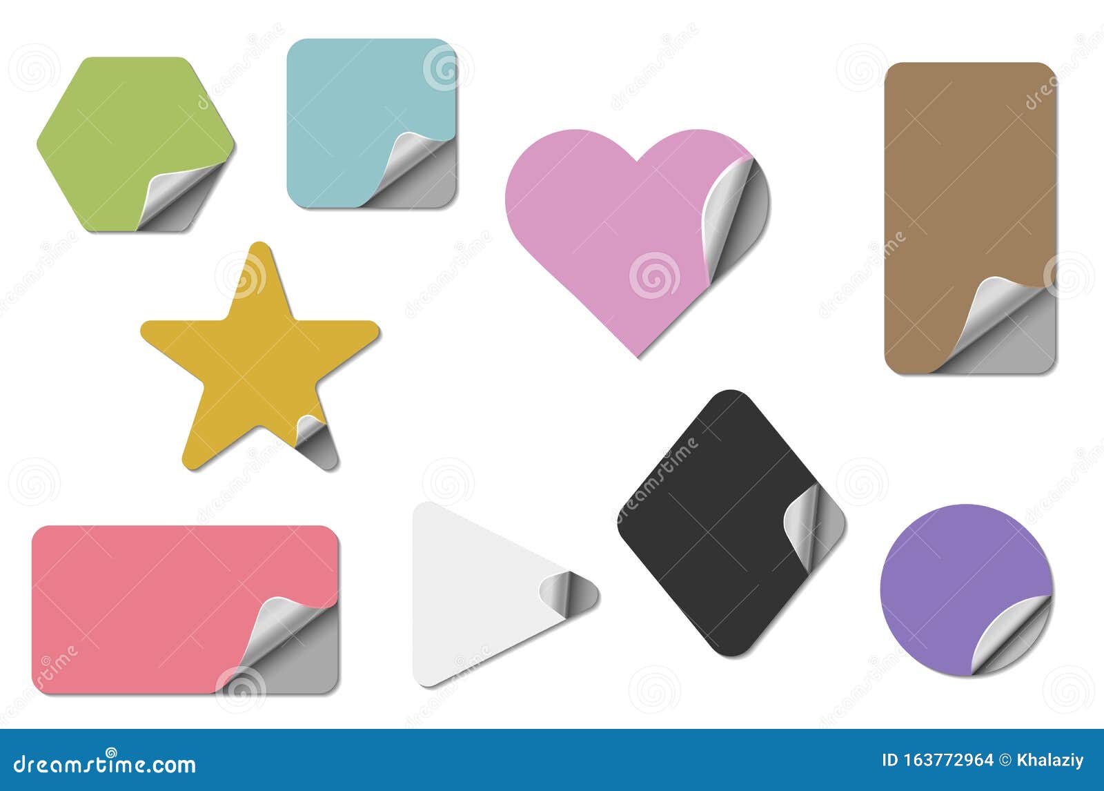 Curled Pages And Stickers. Round And Rectangle Flipped Paper Page ...