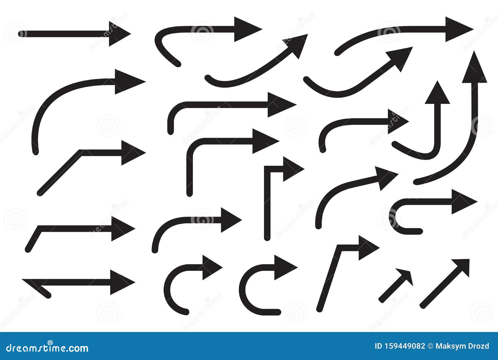 Set of Vector Curved Arrows. Collection of Pointers Stock Illustration ...