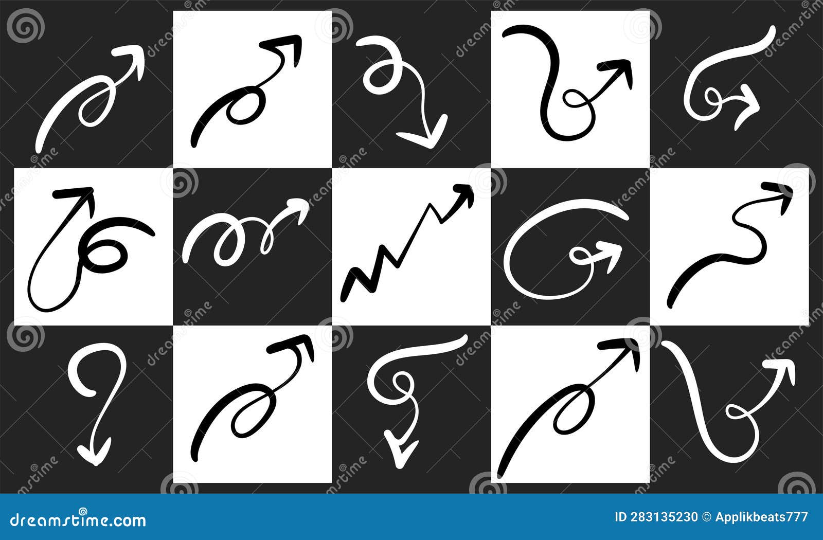 Set of Vector Curved Arrows Hand Drawn Stock Vector - Illustration of ...