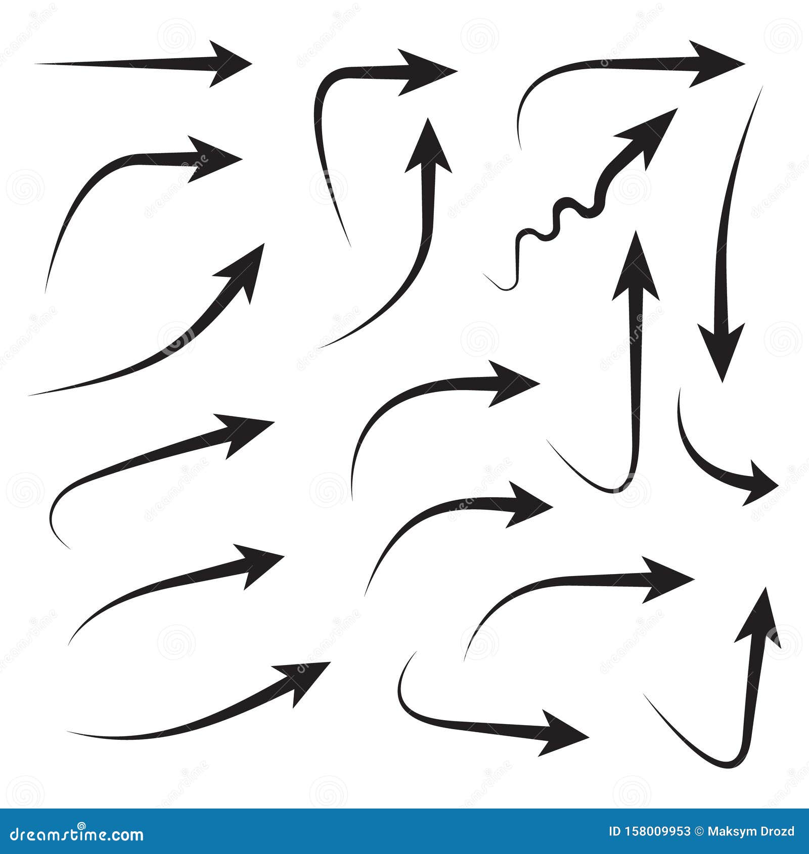 Set of Vector Curved Arrows Hand Drawn. Collection of Pointers Stock ...