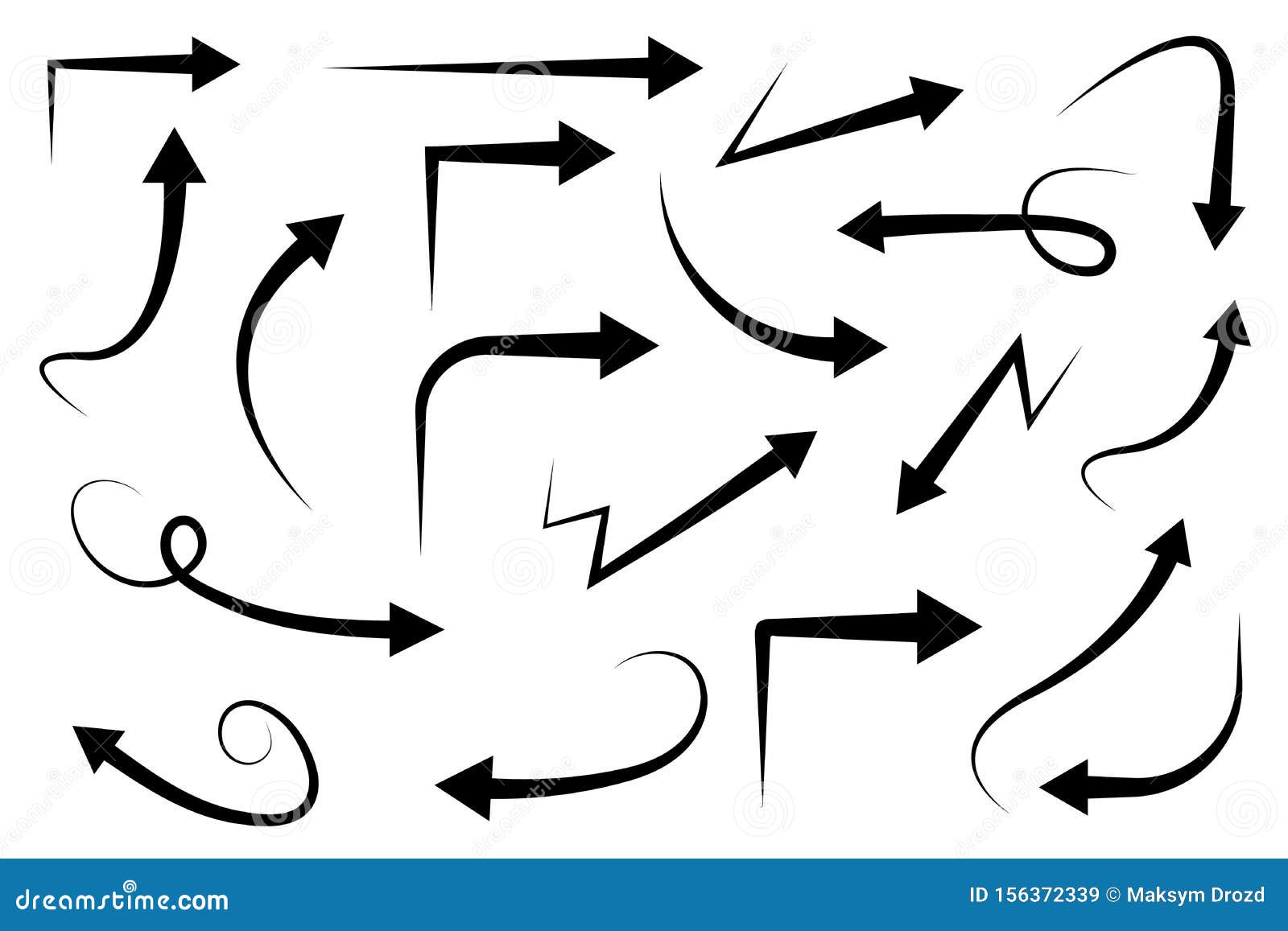 Set Of Vector Curved Arrows Hand Drawn. Sketch Doodle Style. Stock ...