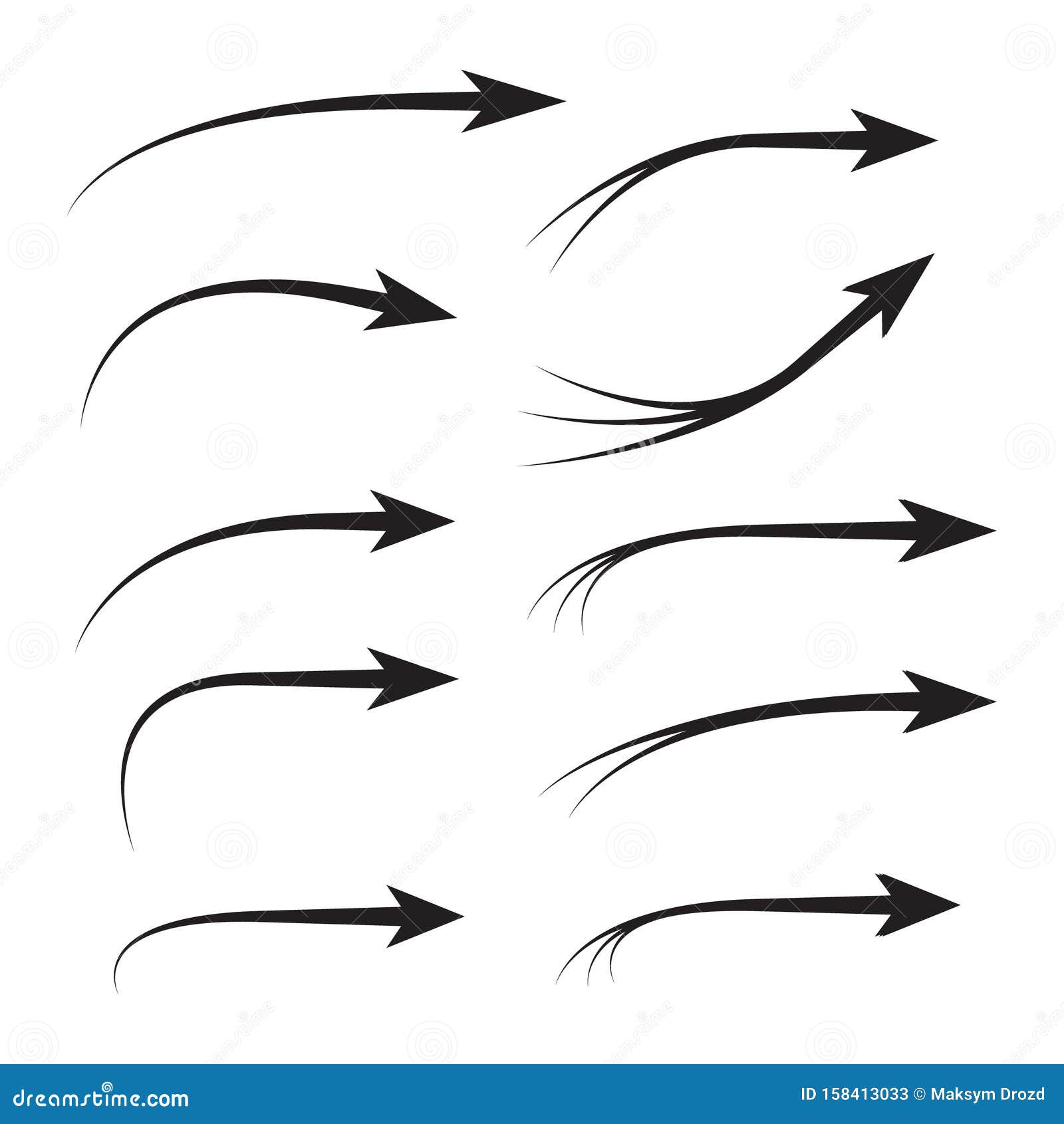Set of Vector Curved Arrows Hand Drawn. Collection of Pointers. Stock ...