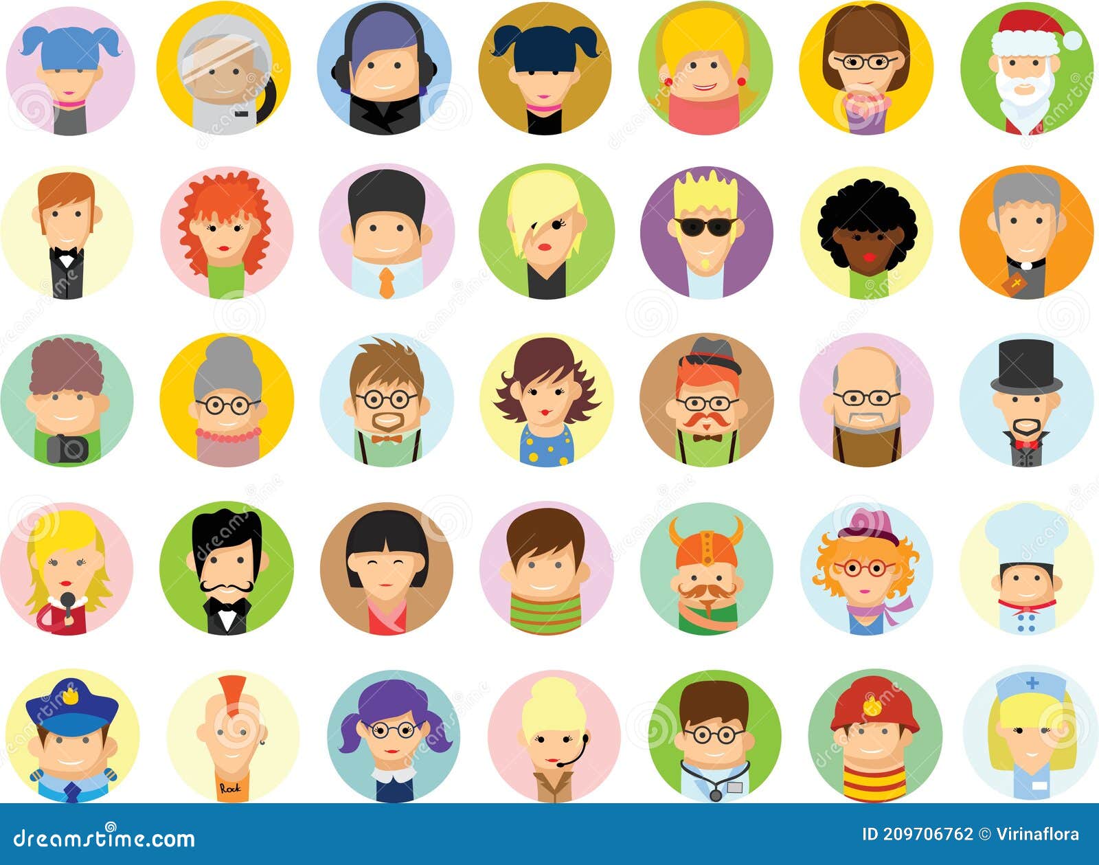 Set of Vector Cute Character Avatar Icons in Flat Design Stock ...