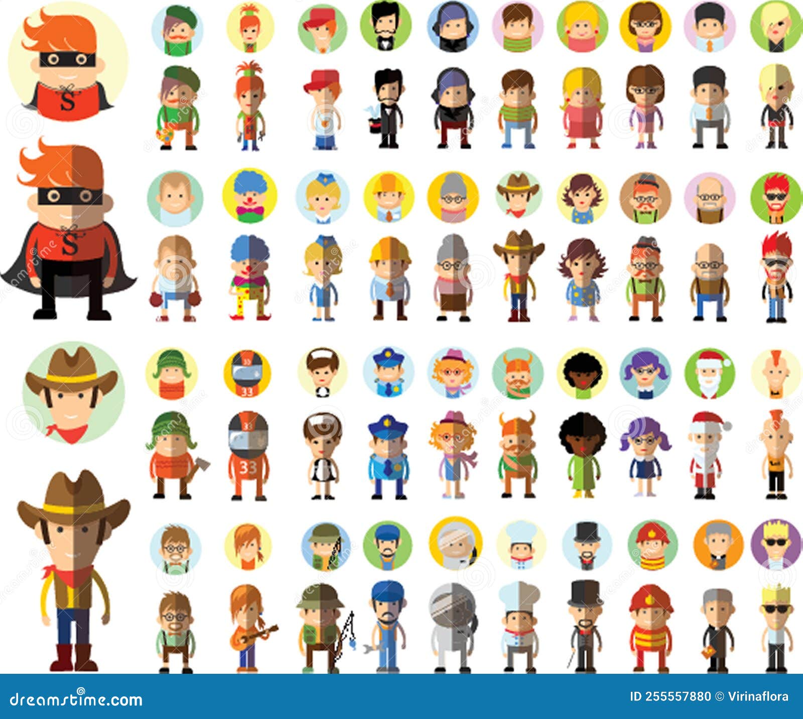 Set of Vector Cute Character Avatar Profession Icons in Flat Design ...