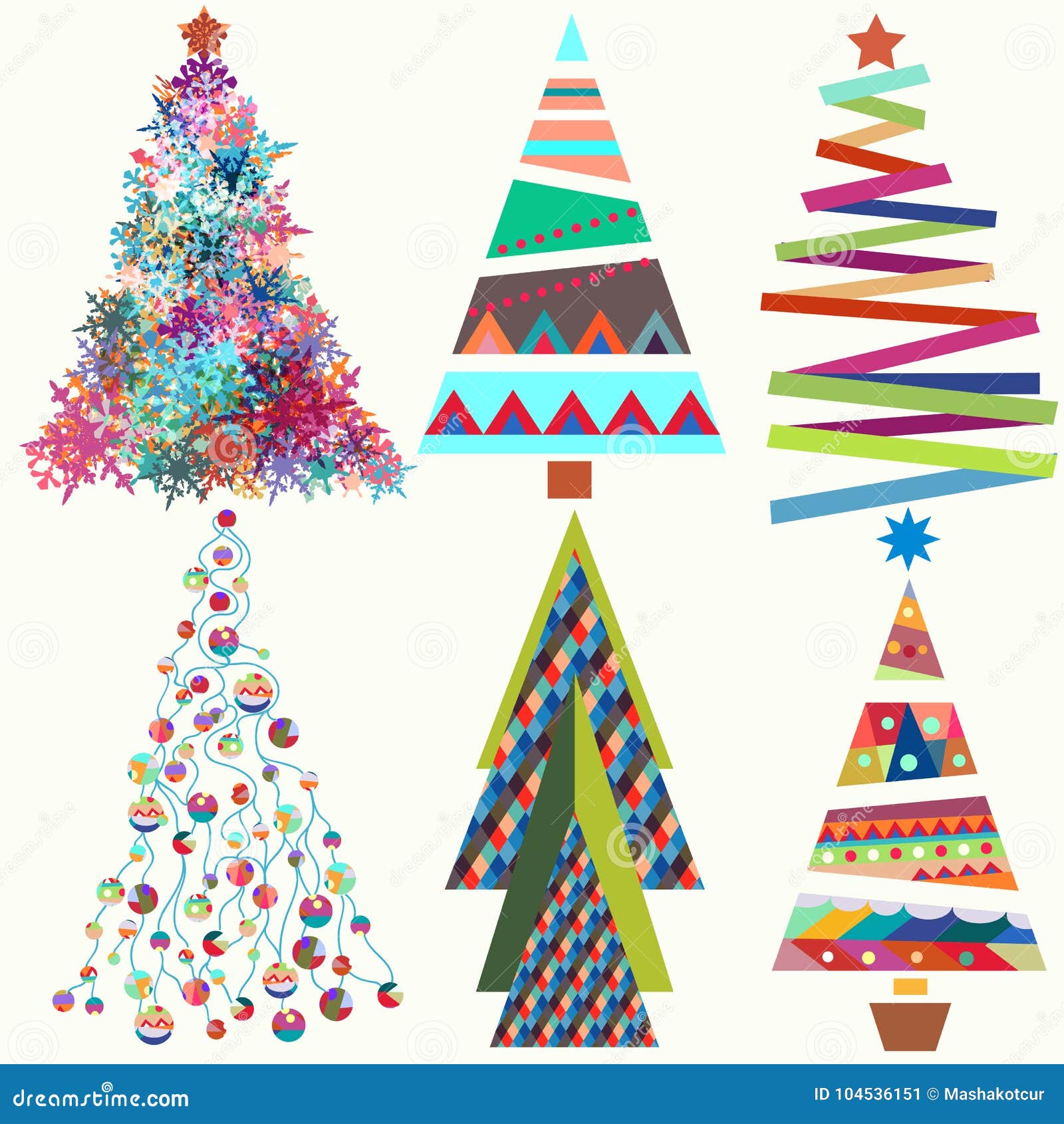 Set of Vector Cute Funky Trees Stock Vector - Illustration of festive ...