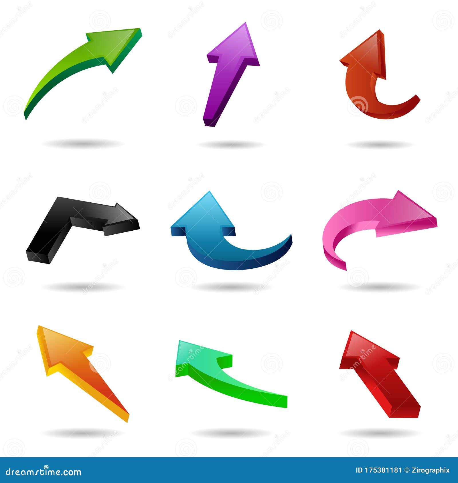 Set of vector 3d arrows stock vector. Illustration of design - 175381181