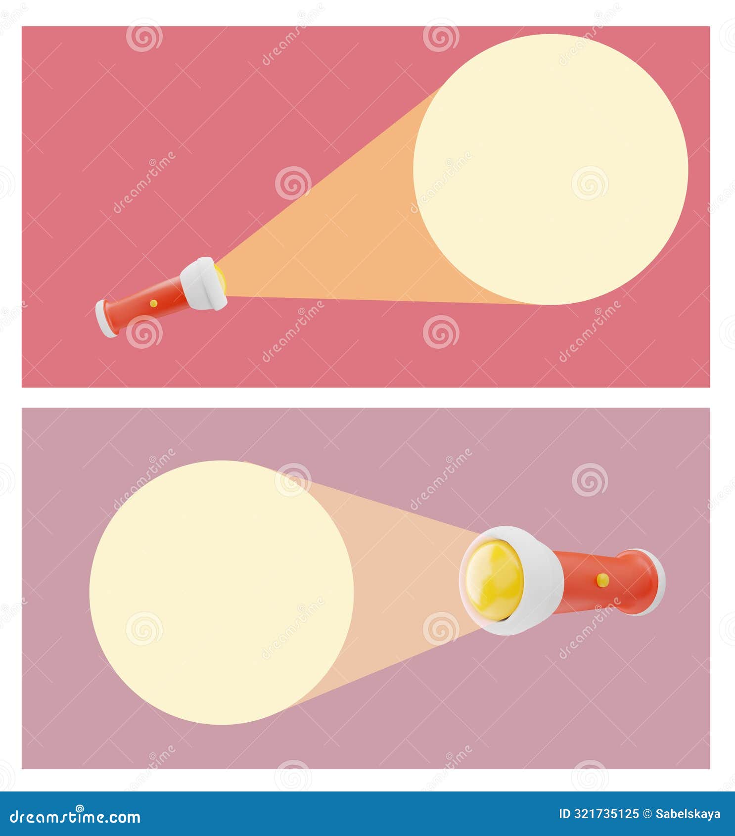 Set of Vector 3D Illustrations of Flashlights with Rays of Light, Front ...