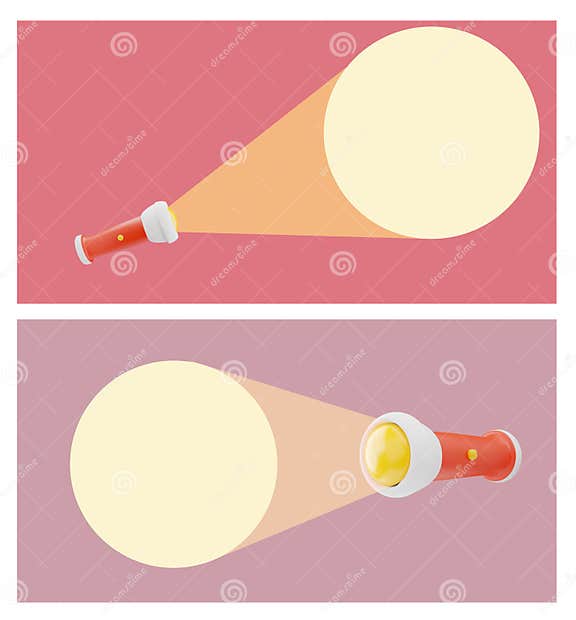 Set of Vector 3D Illustrations of Flashlights with Rays of Light, Front ...