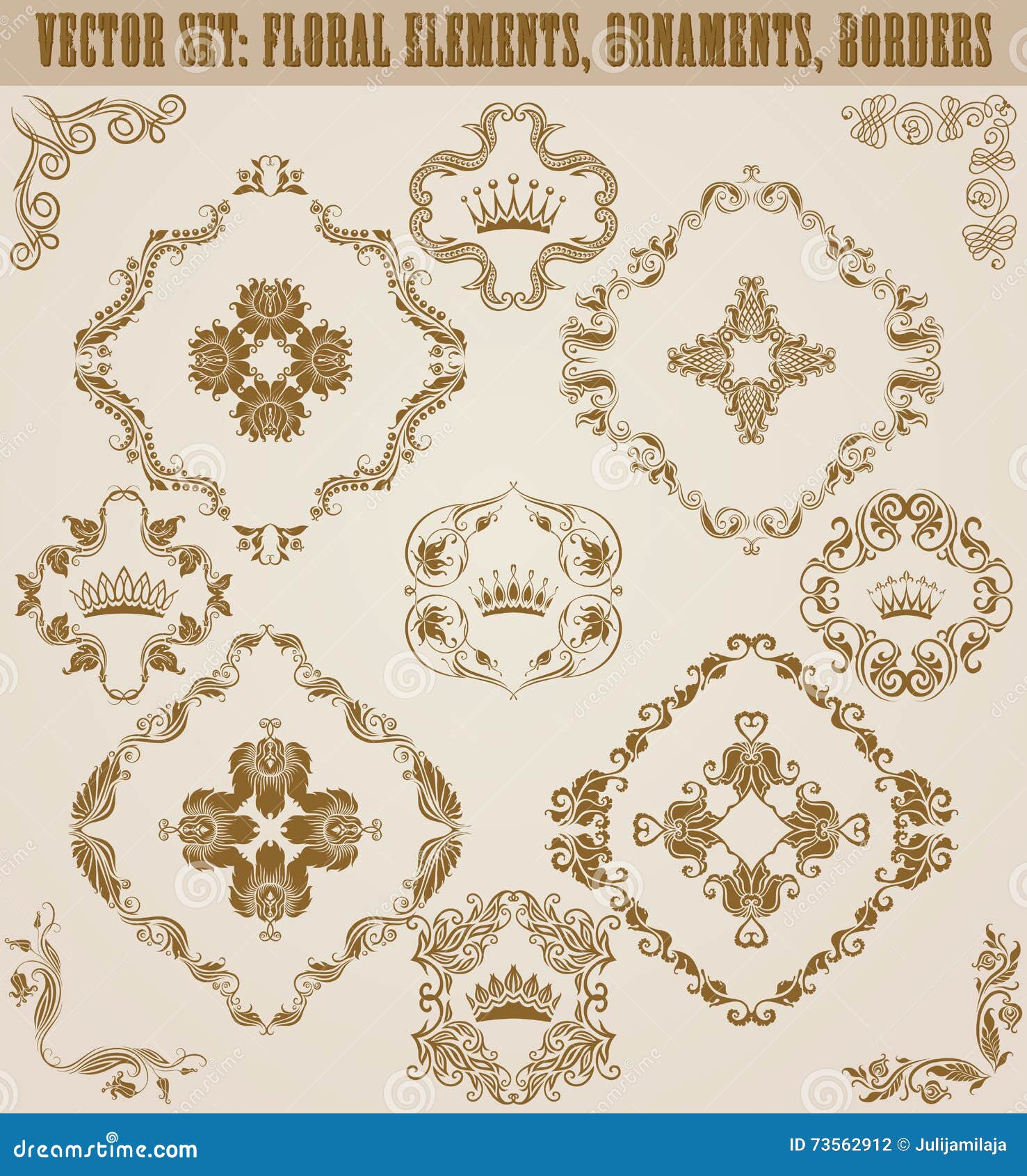 Set of Vector Damask Ornaments. Stock Vector - Illustration of curl ...