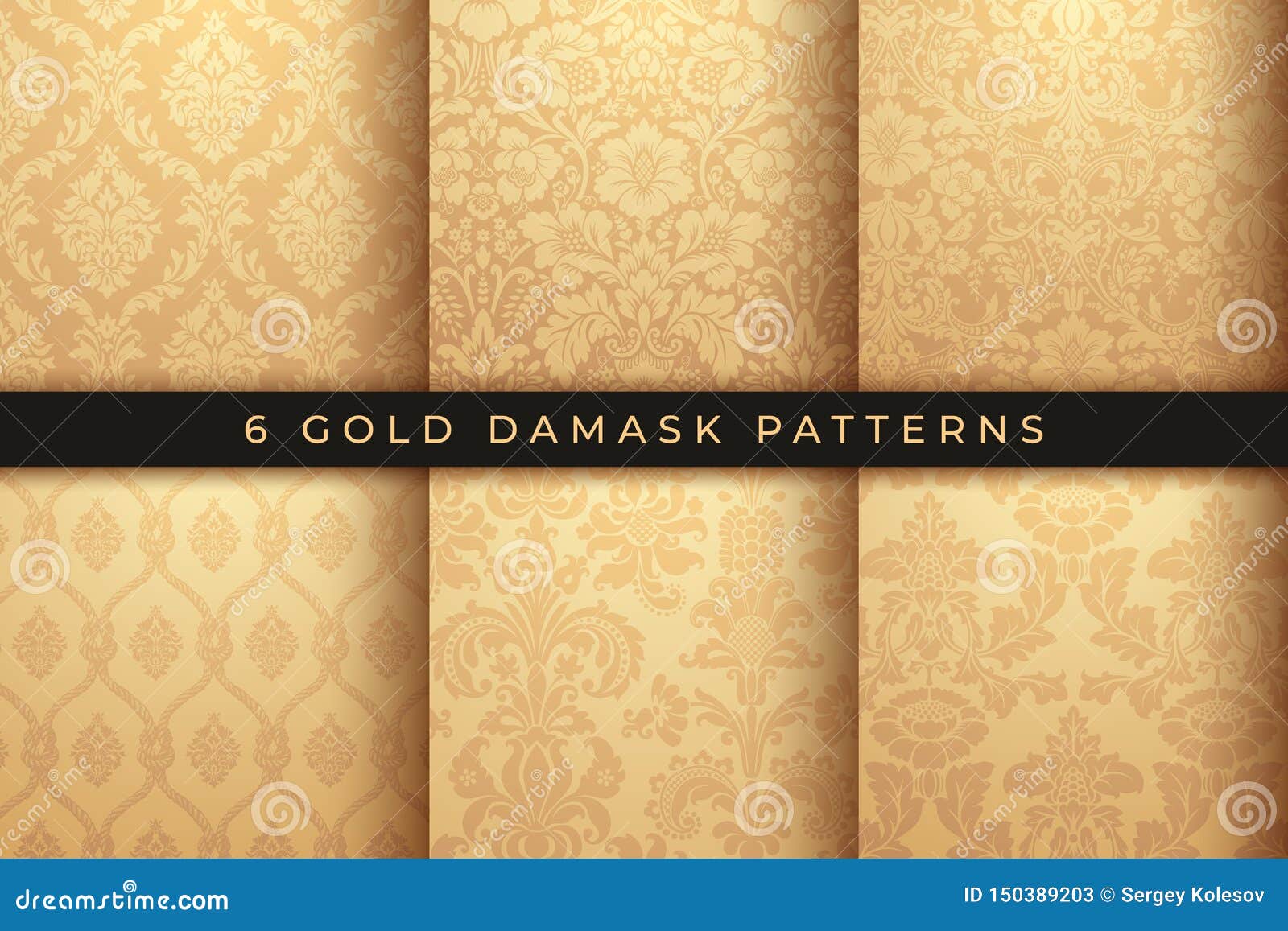 Set of Vector Damask Patterns. Rich Gold Ornament, Old Damascus Style ...