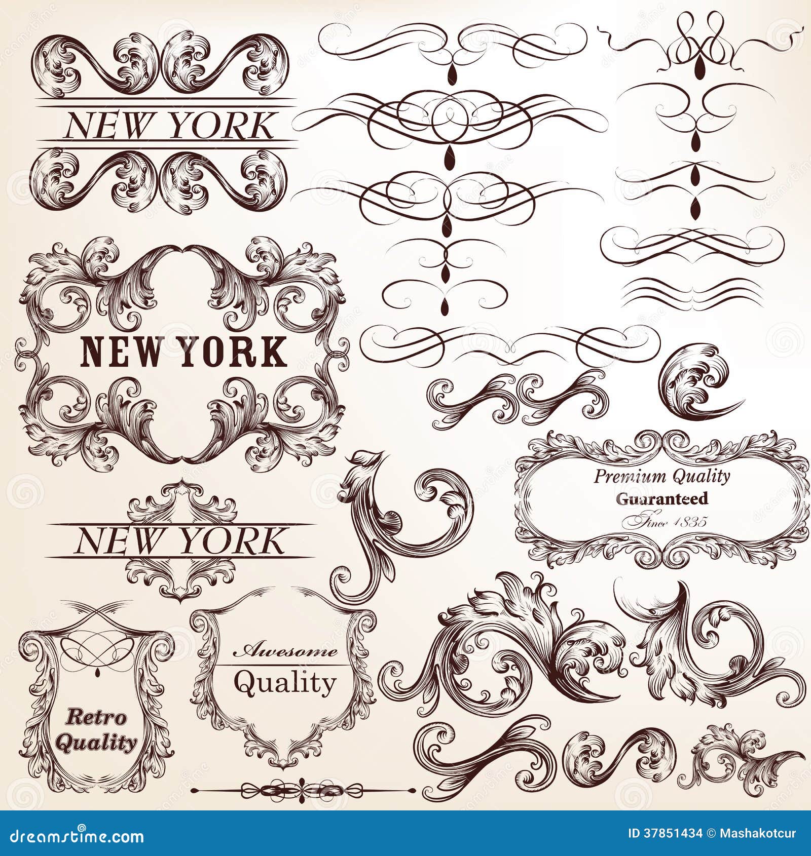 Set of Vector Decorative Elements in Vintage Style Stock Vector ...