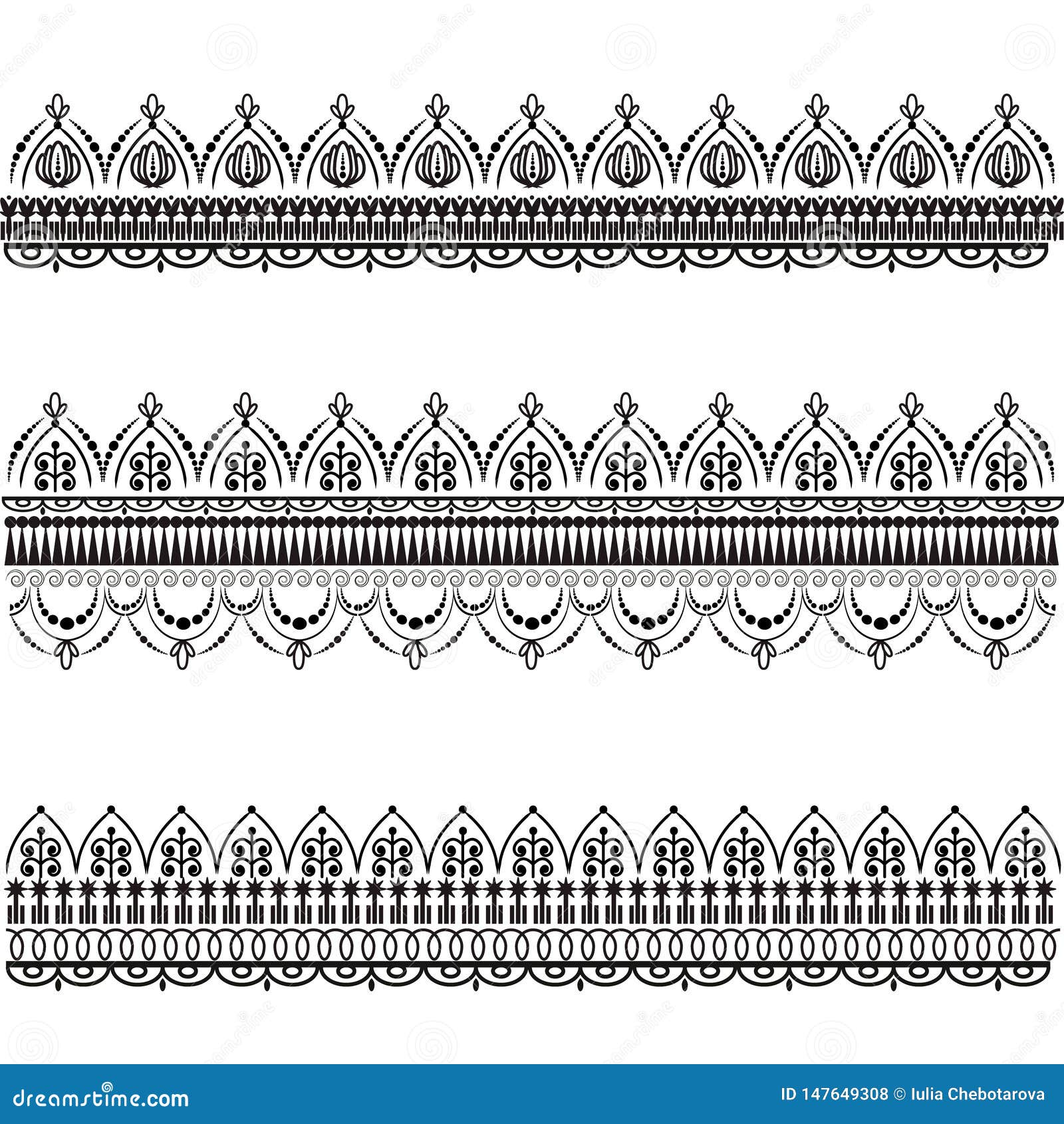 Set of Vector Decorative Patterns. Mehndi. Stock Vector - Illustration ...