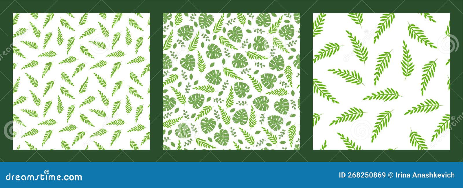 Set of Vector Designs with Leaves. Summer Seamless Patterns. Template ...