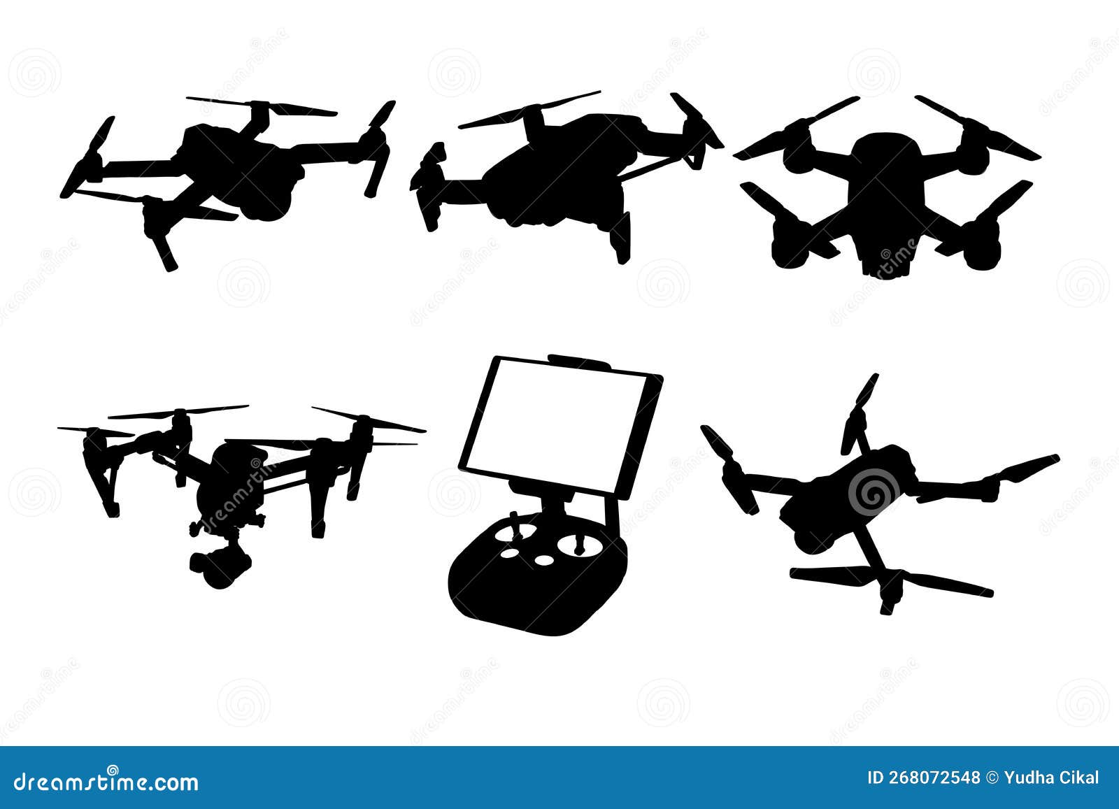 Set of Vector Detailed Drone Silhouettes Stock Vector - Illustration of ...