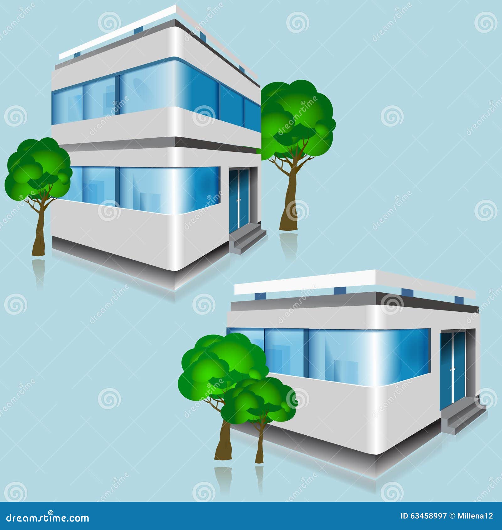 Set of Vector Detailed Office Buildings with Trees Stock Vector ...