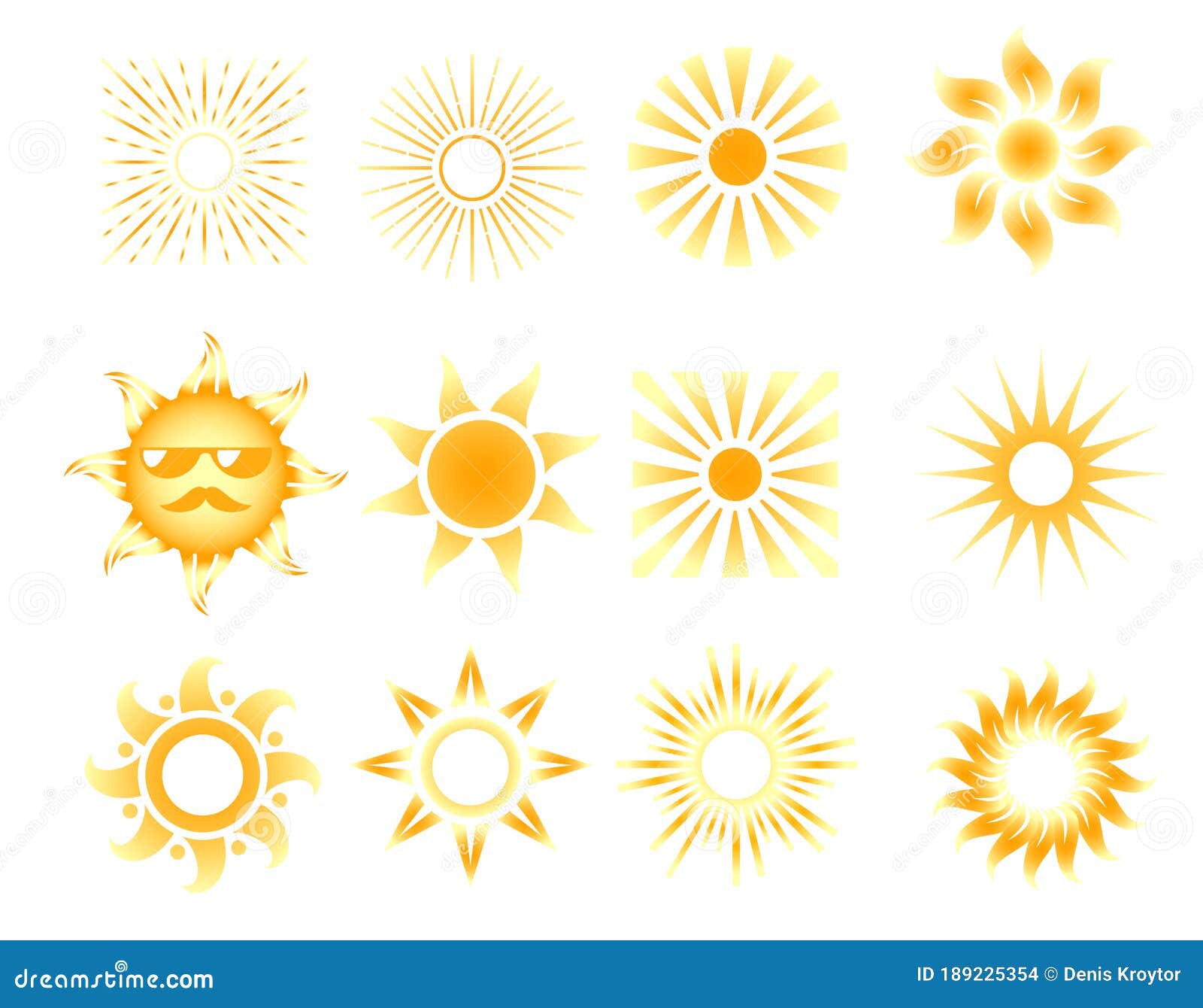 Set of Vector Different Orange Sun Icons Stock Vector - Illustration of ...