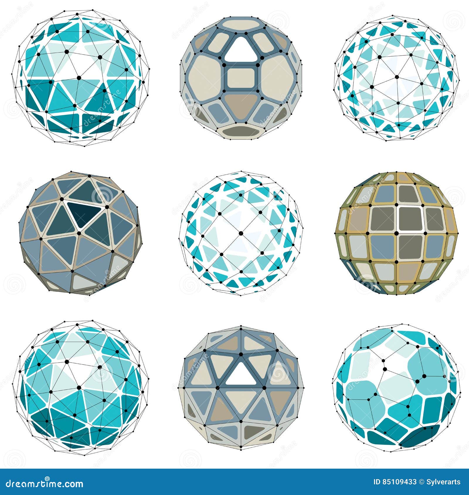 Set of Vector Dimensional Wireframe Low Poly Objects, Spherical Stock ...