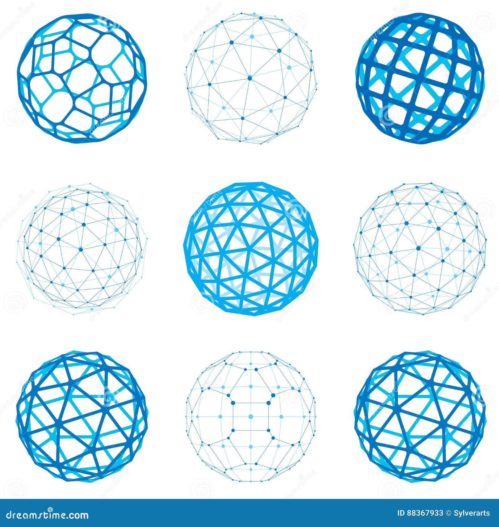 Set of Vector Dimensional Wireframe Low Poly Objects, Spherical Stock ...