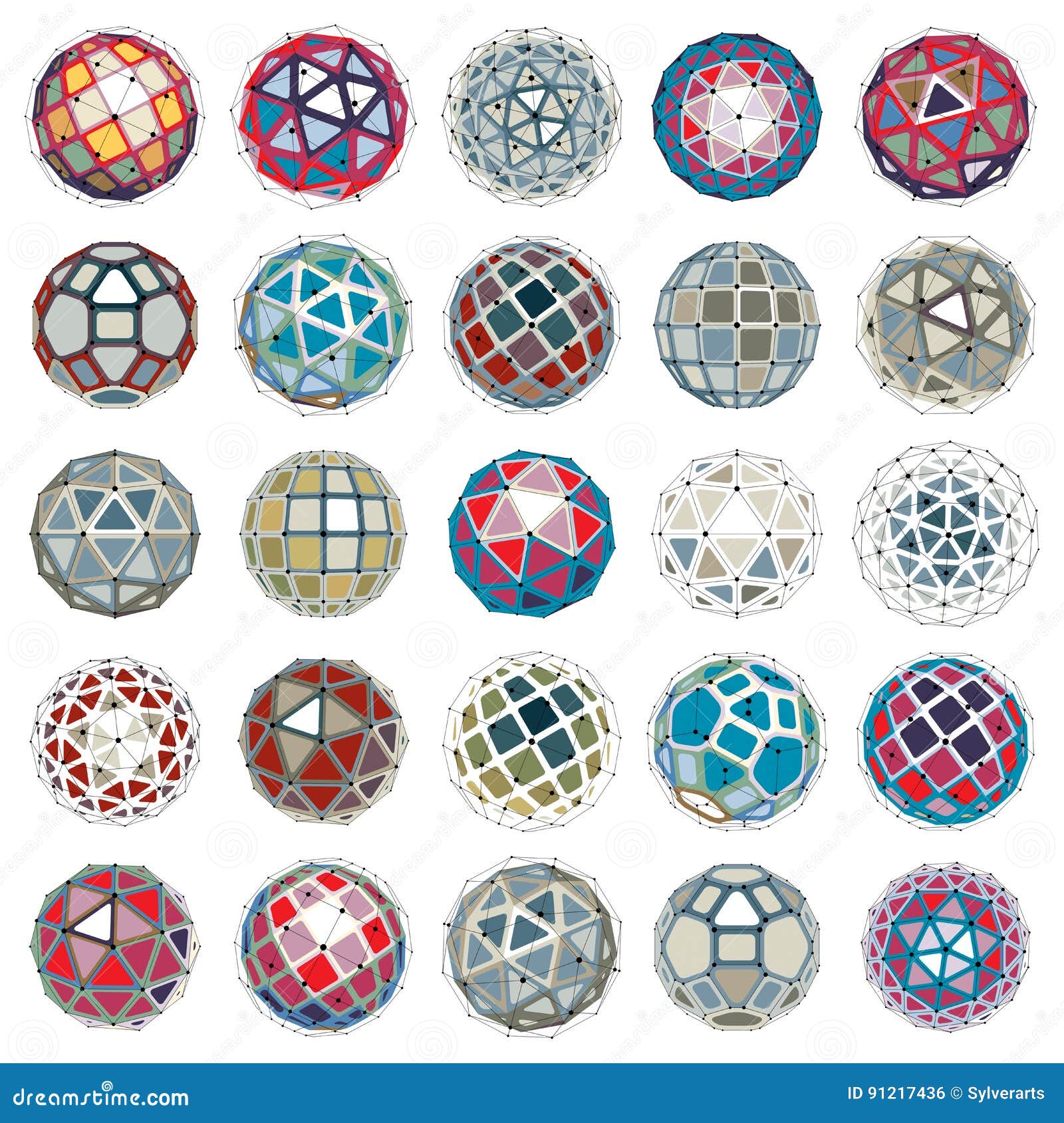 Set of Vector Dimensional Wireframe Low Poly Objects, Spherical Stock ...