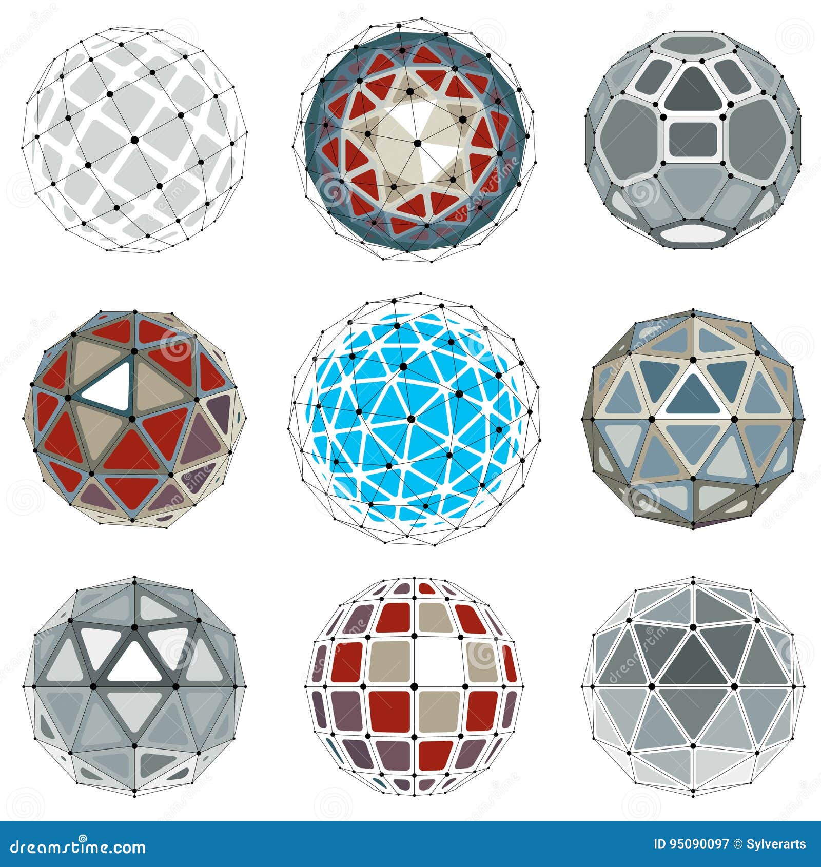 Set of Vector Dimensional Wireframe Low Poly Objects, Spherical Stock ...