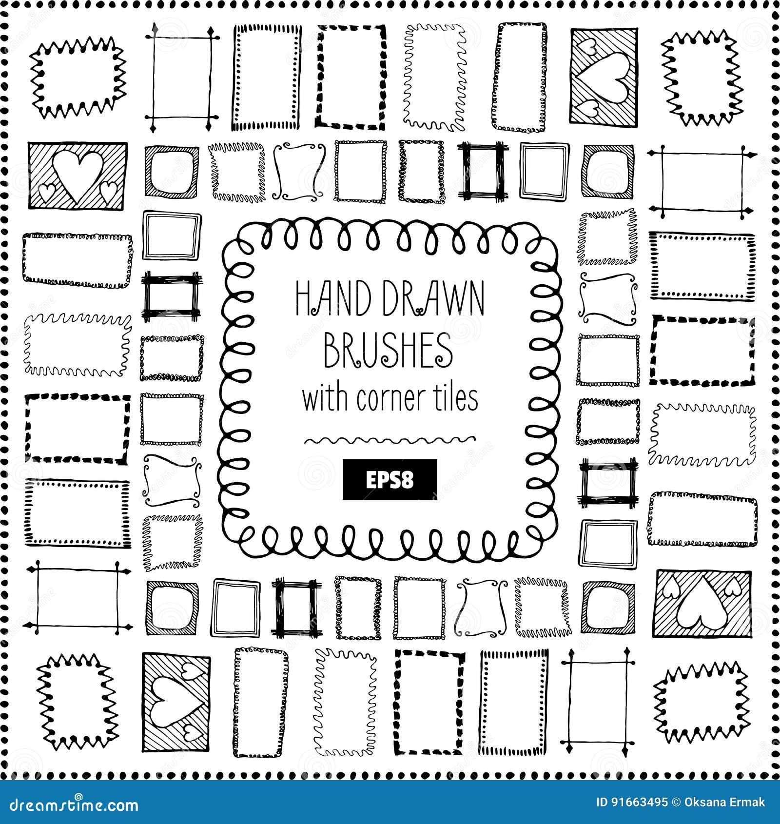 Set of Vector Doodle Decorative Brushes. Hand Drawn Ink Frames or ...