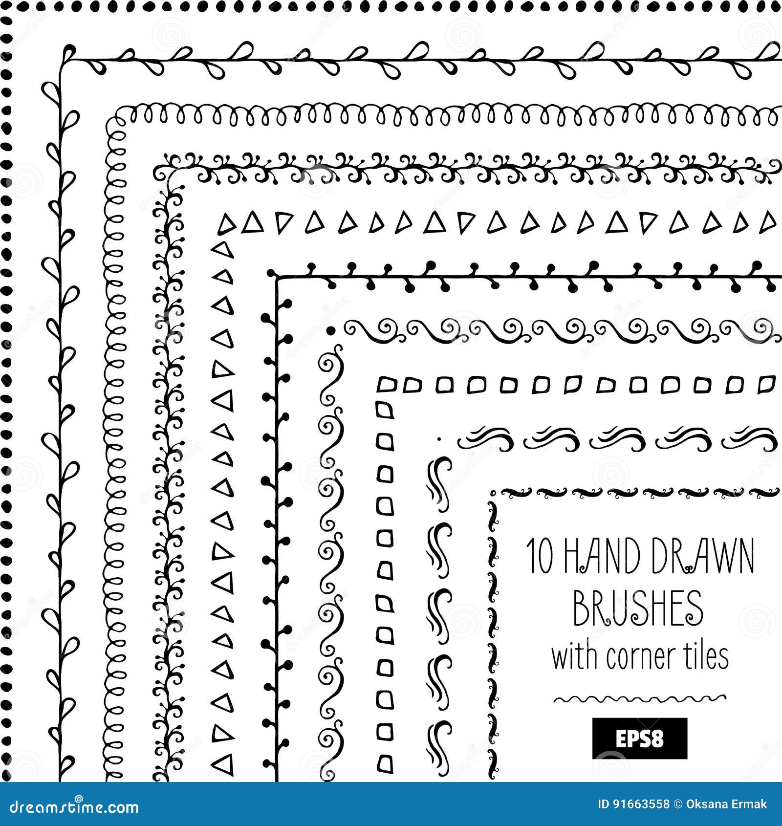 Set of Vector Doodle Decorative Brushes. Hand Drawn Ink Frames or ...