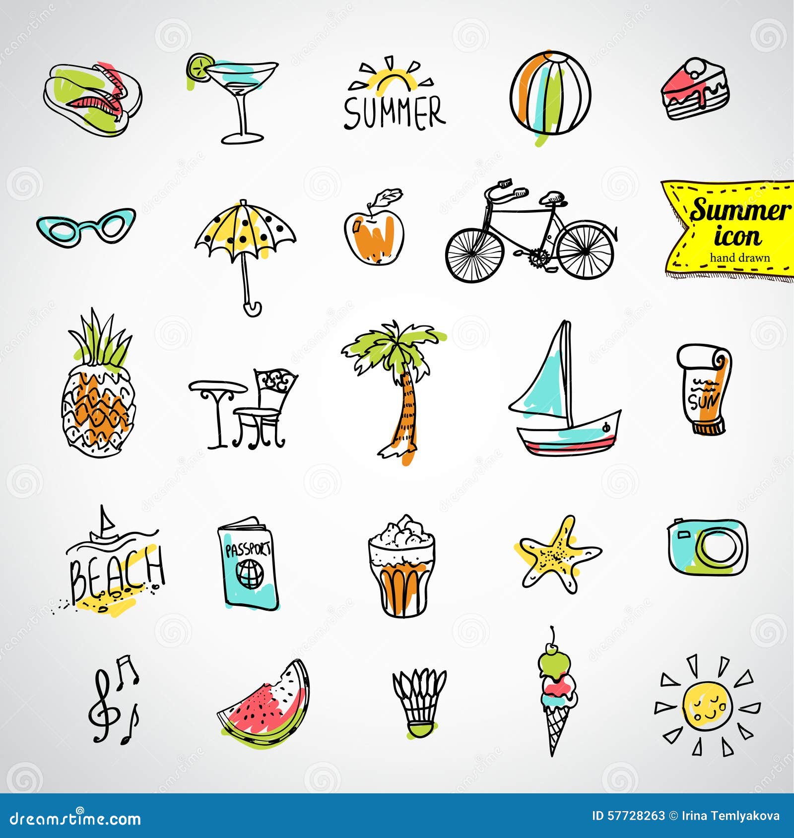 Doodle Set Of Summer Holiday Hand Drawing Vector Illustration ...