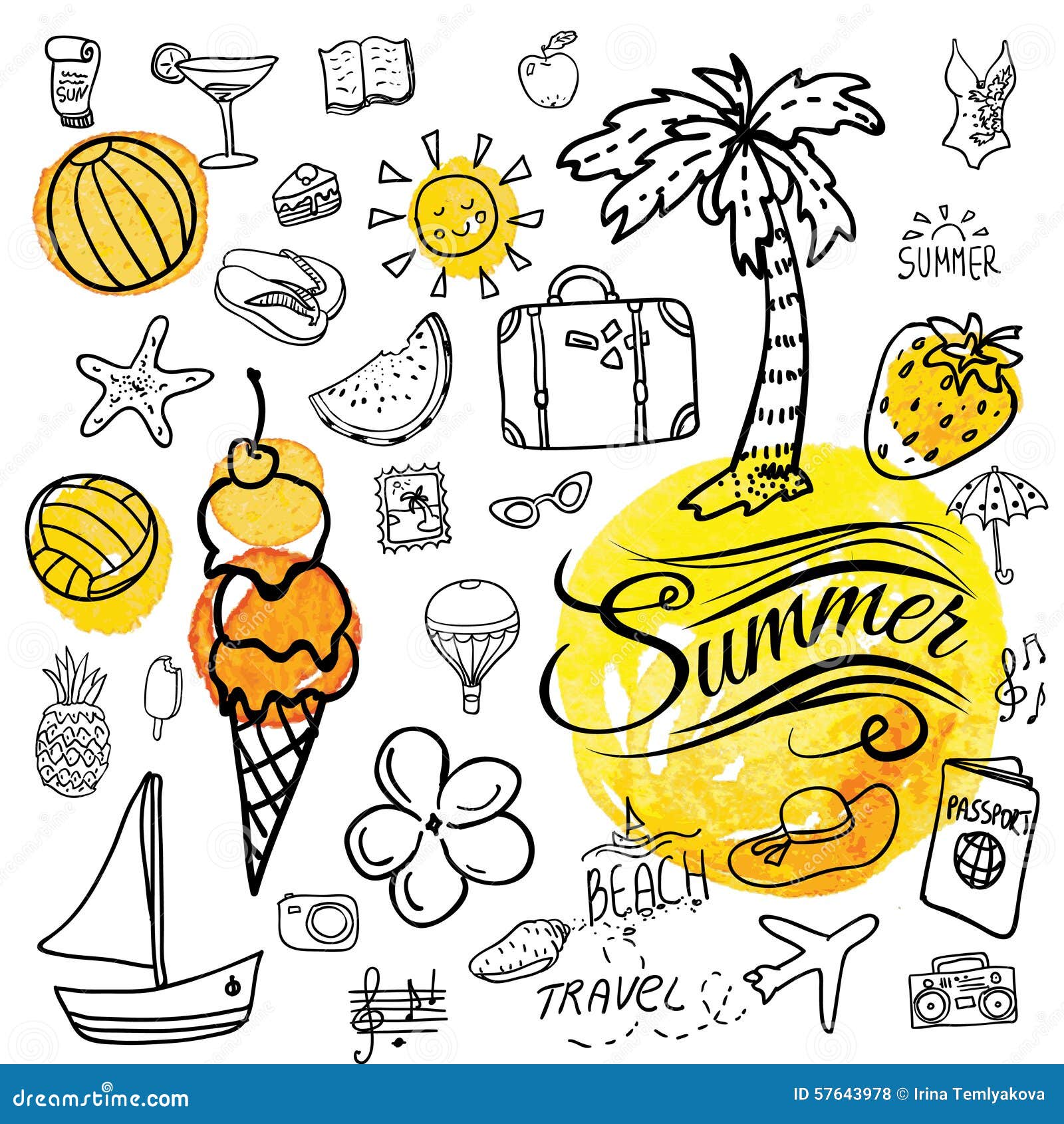 Doodle Set Of Summer Holiday Hand Drawing Vector Illustration ...