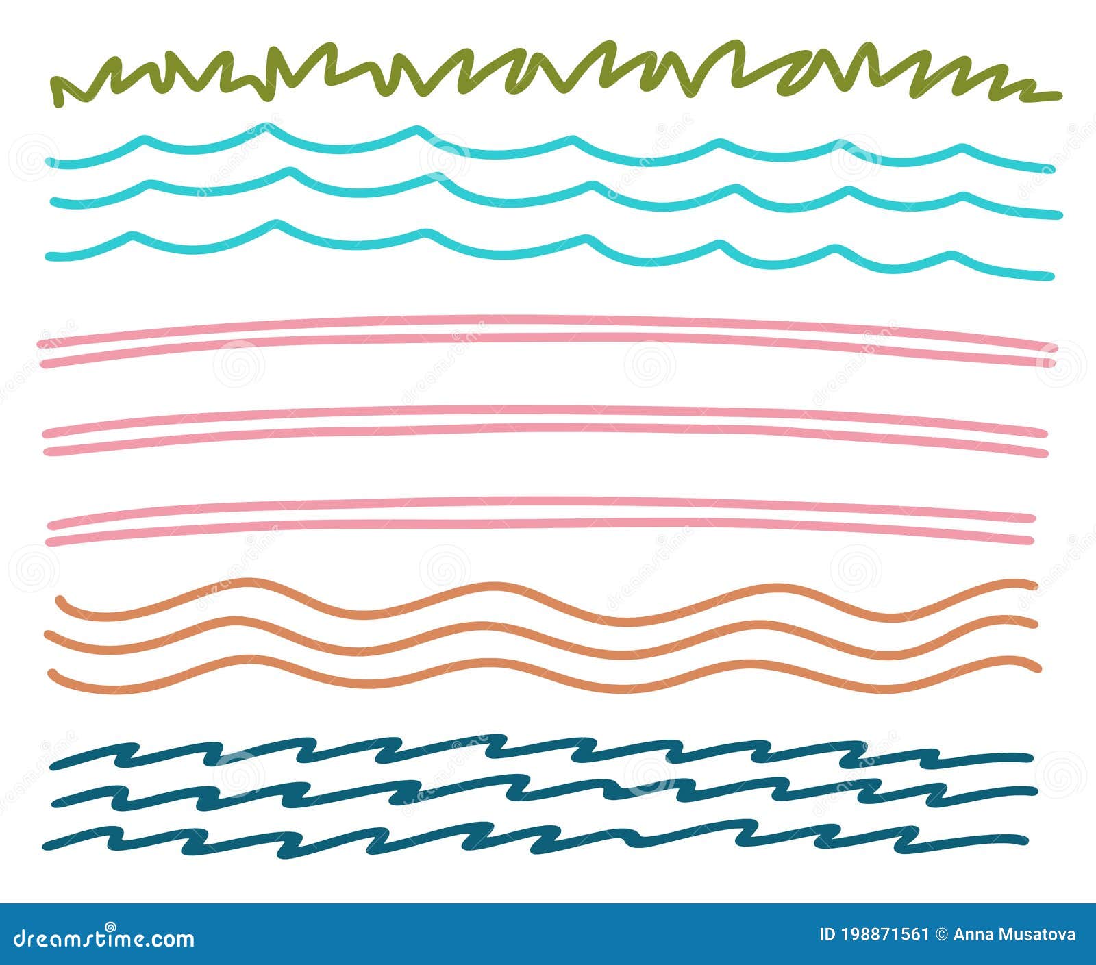 A Set of Vector Drawn Marker Lines for Your Design Work. Grass, Waves ...