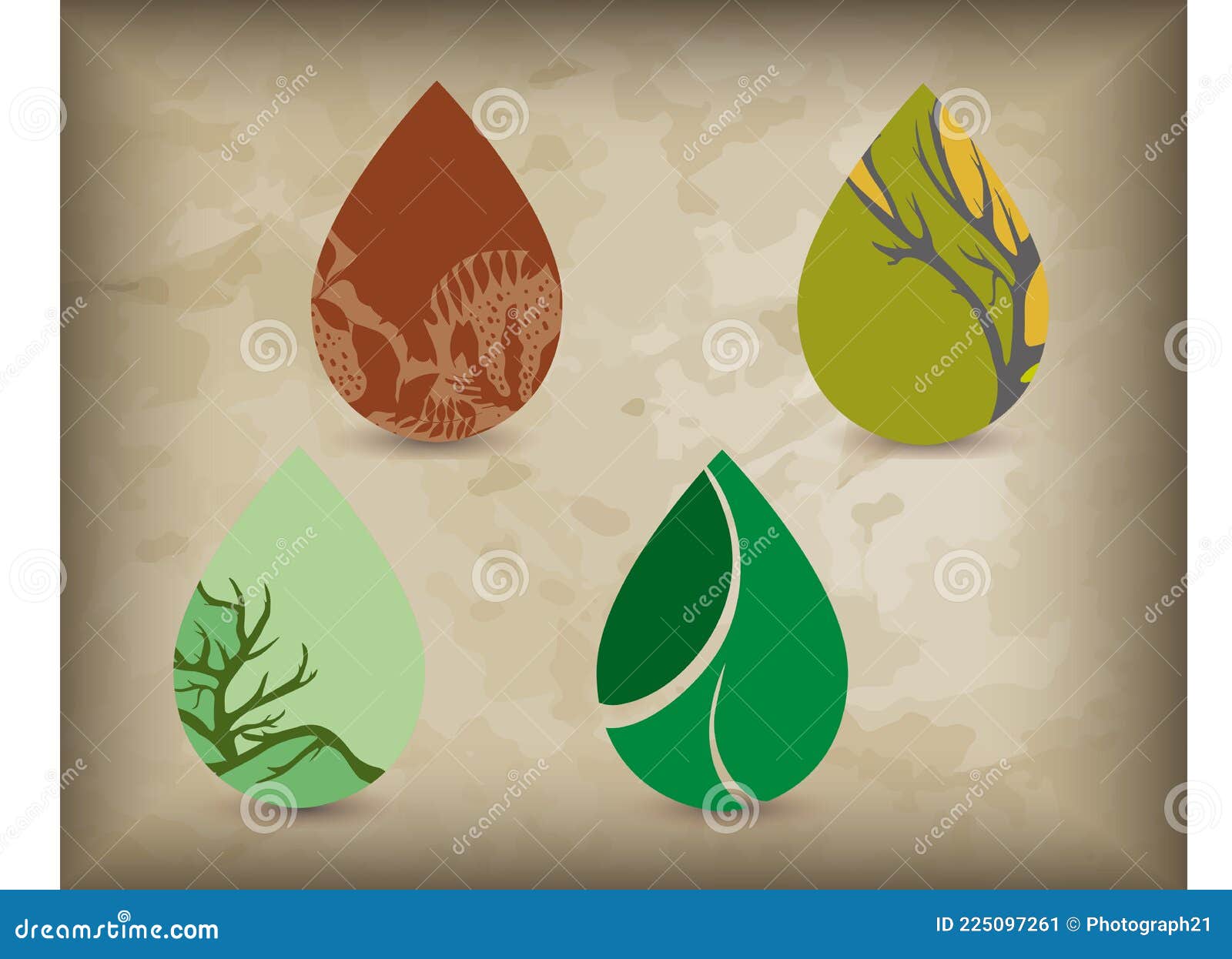 Set of Vector Drops with a Texture Inside, a Nature Logo, an Art Icon ...