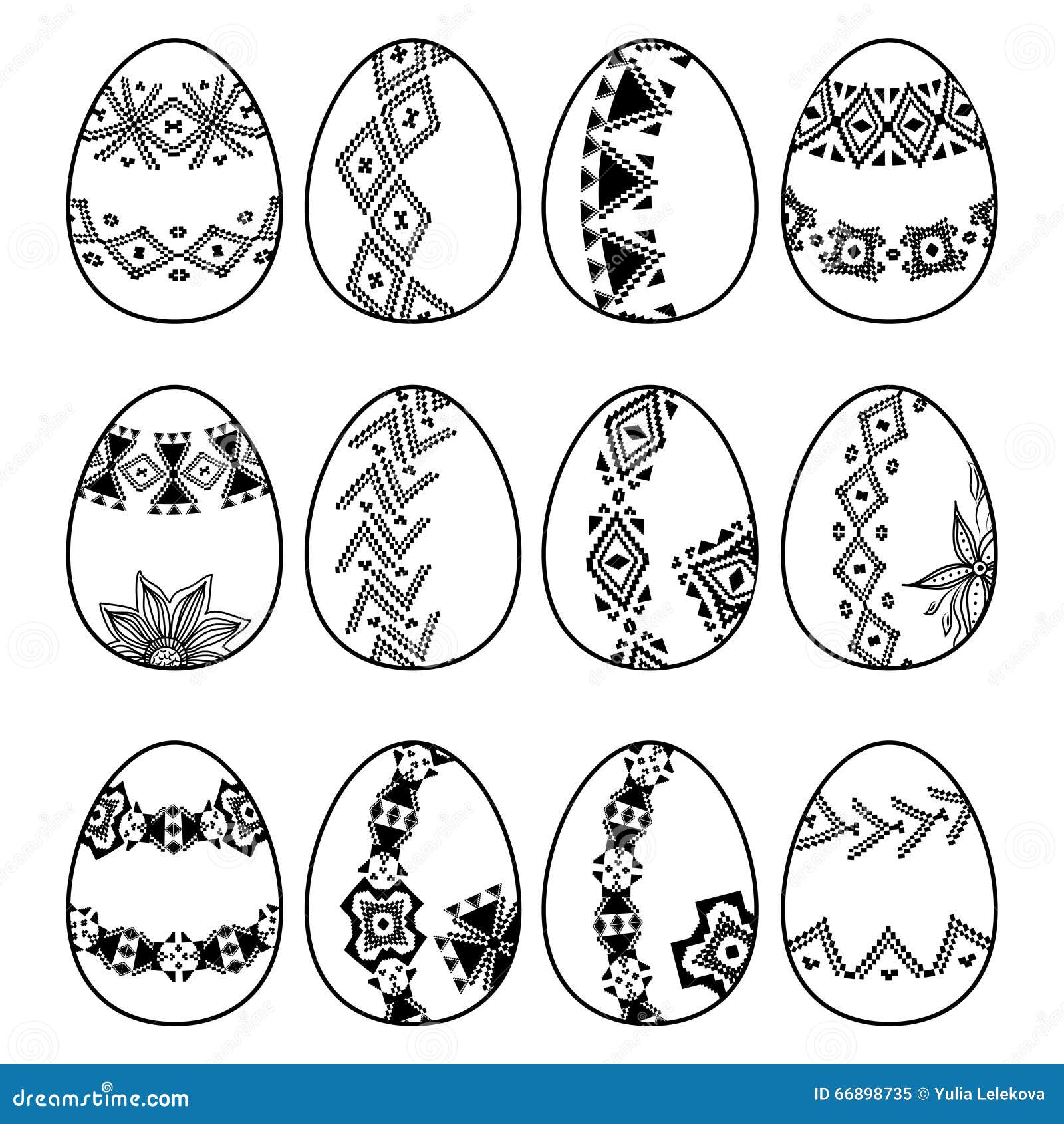Set of Vector Easter Eggs with Tribal Borders and Flowers. Collection ...