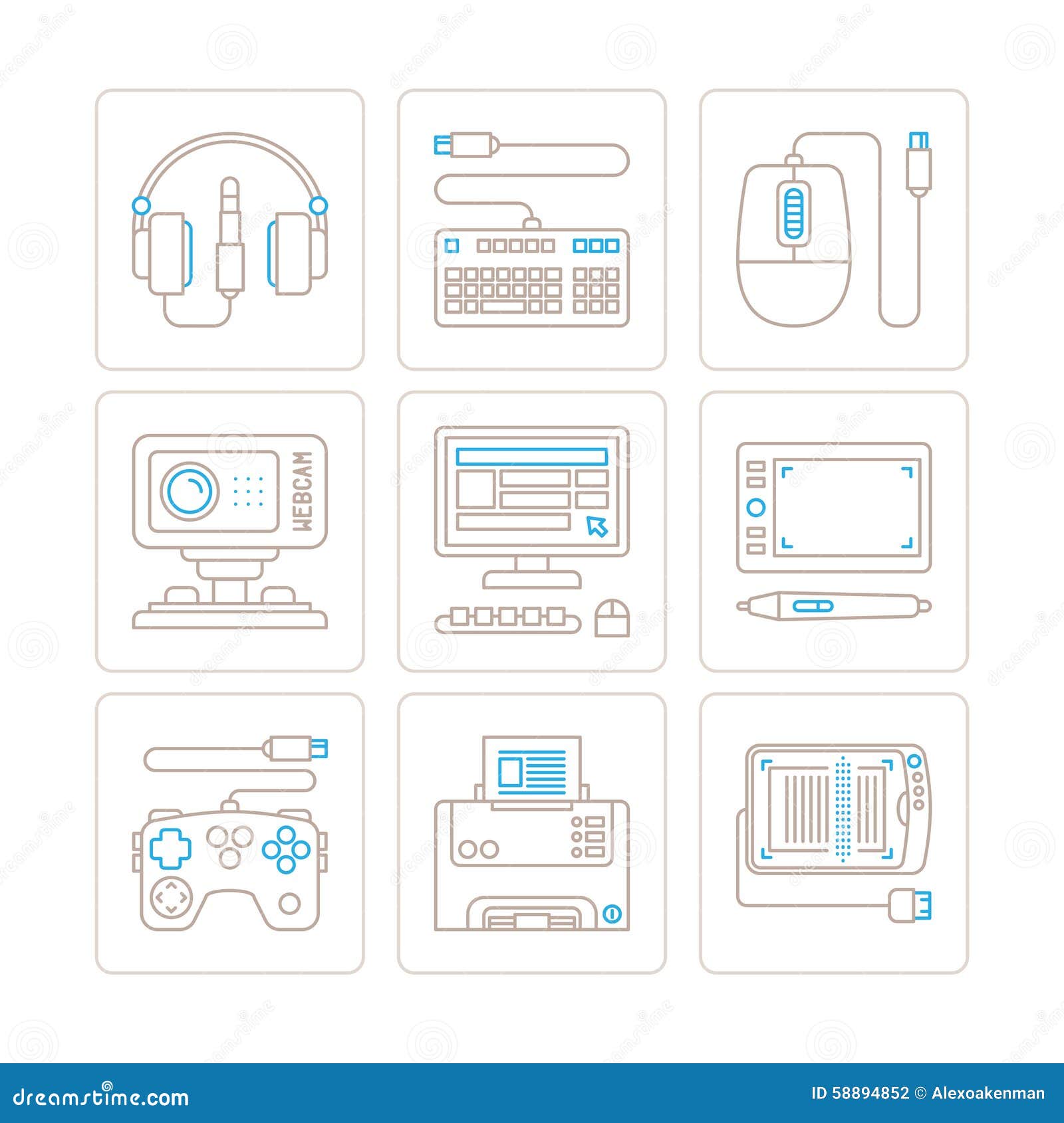 Set of Vector Electronics Icons and Concepts in Mono Thin Line Style ...