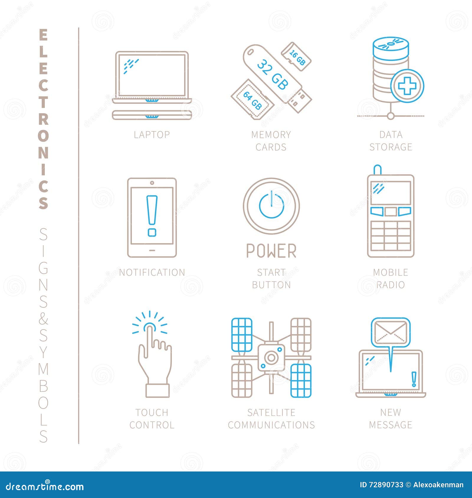 Electronics Icons With Color Buttons On Gray Background. Cartoon Vector ...