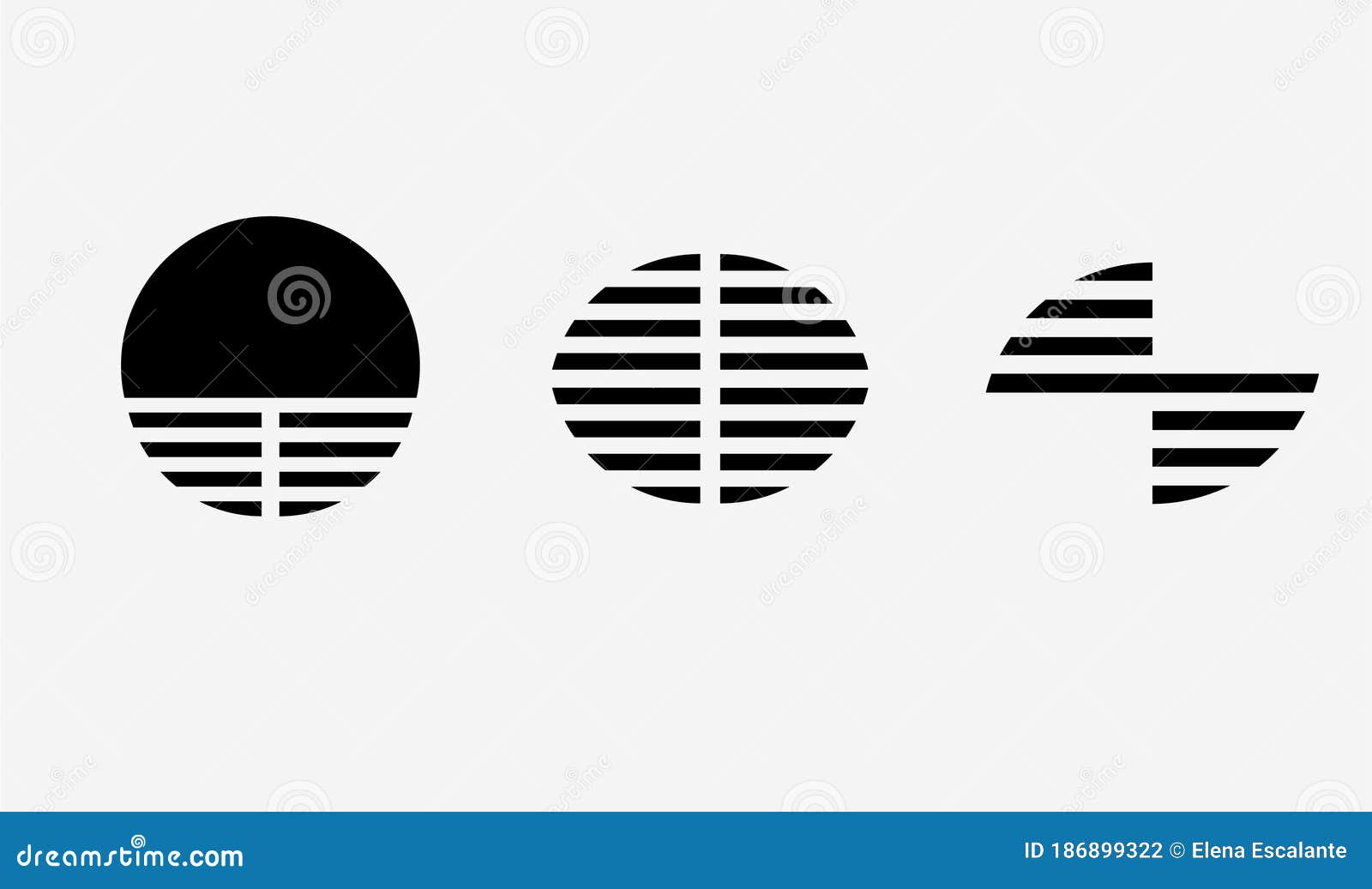 SET of 3 Vector Elements Based on Horizontal Lines Inside a Circle ...