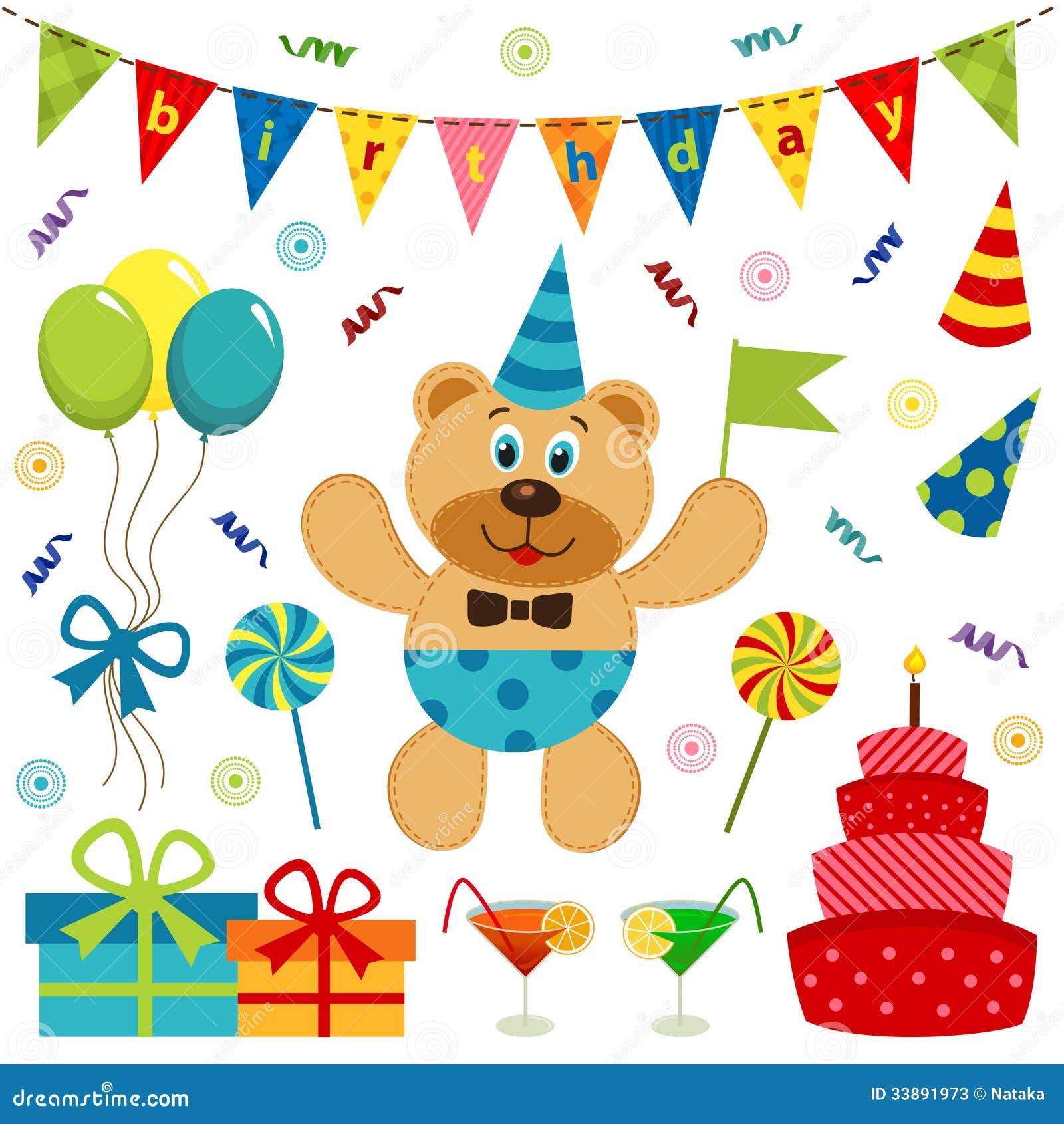 Set of Vector Elements Birthday Stock Vector - Illustration of bear ...