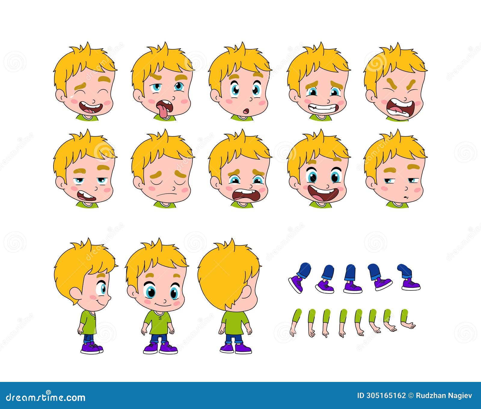 Set of Vector Elements for Creating Boy Character Animation Stock ...