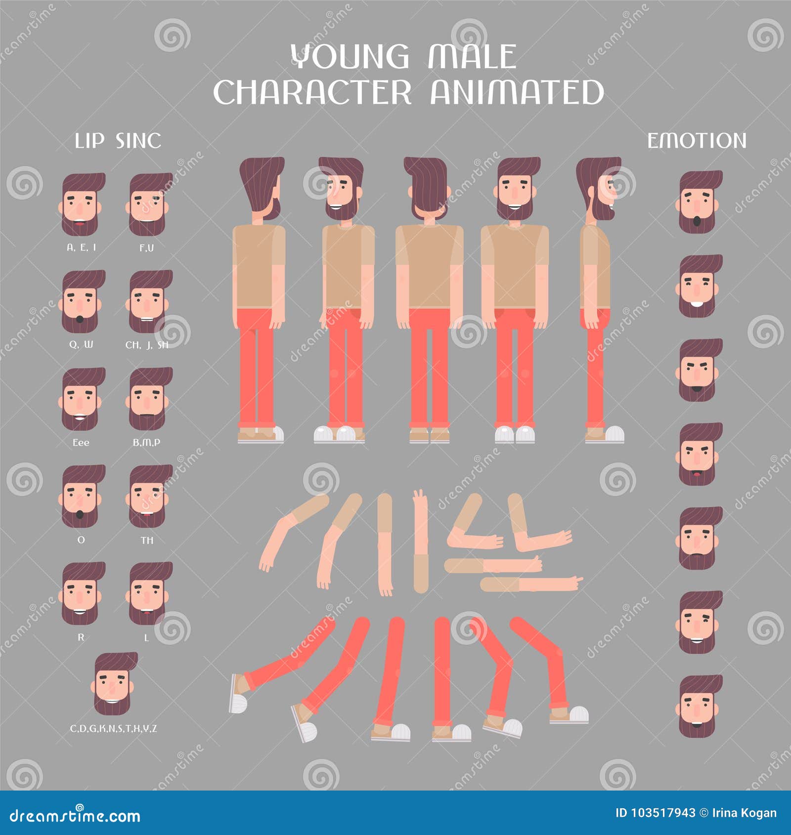 Set of Vector Elements for Male Character Creation and Animation Stock ...
