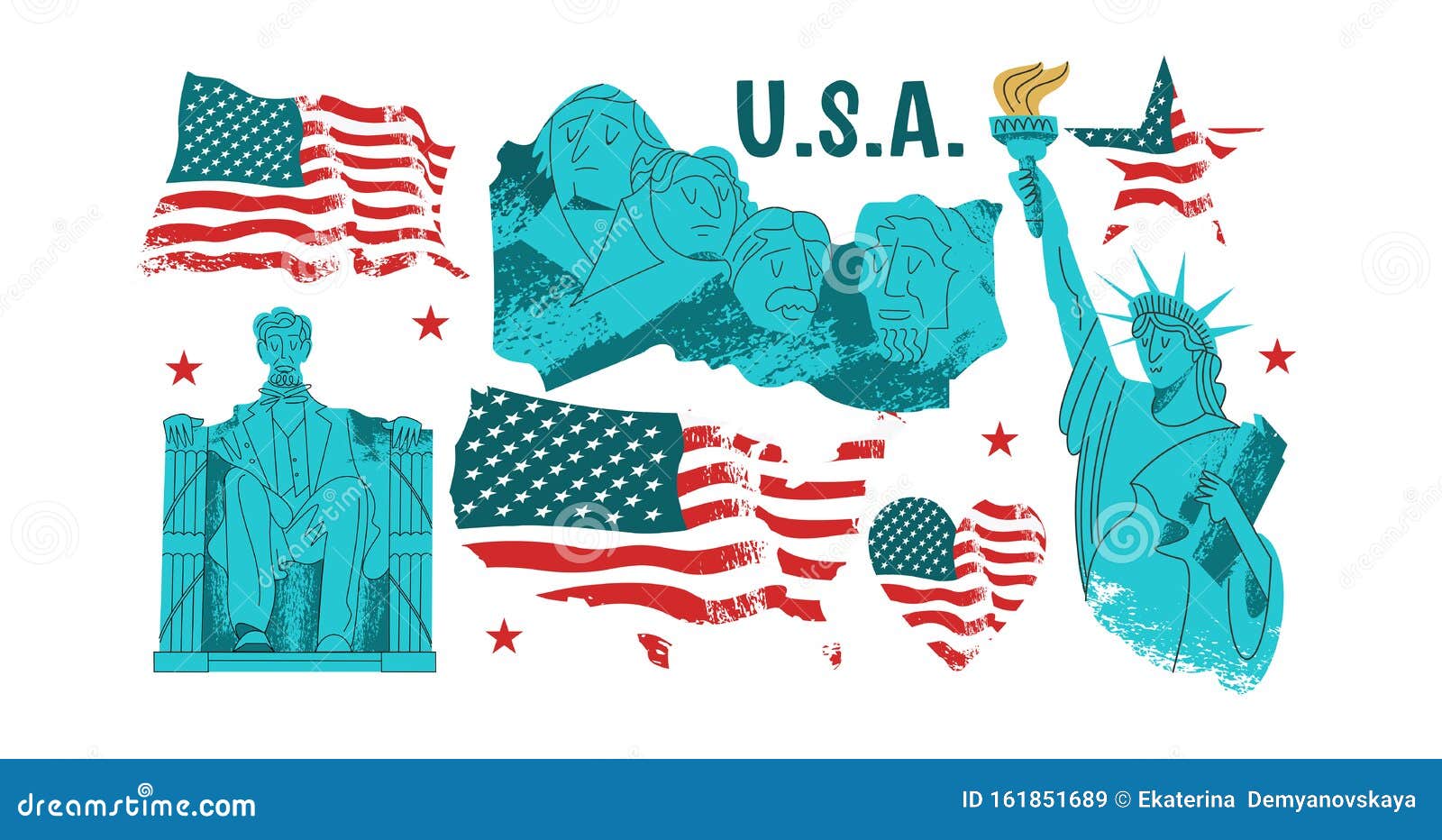 A Set of Vector Elements. USA, American Landmarks, Statues and ...