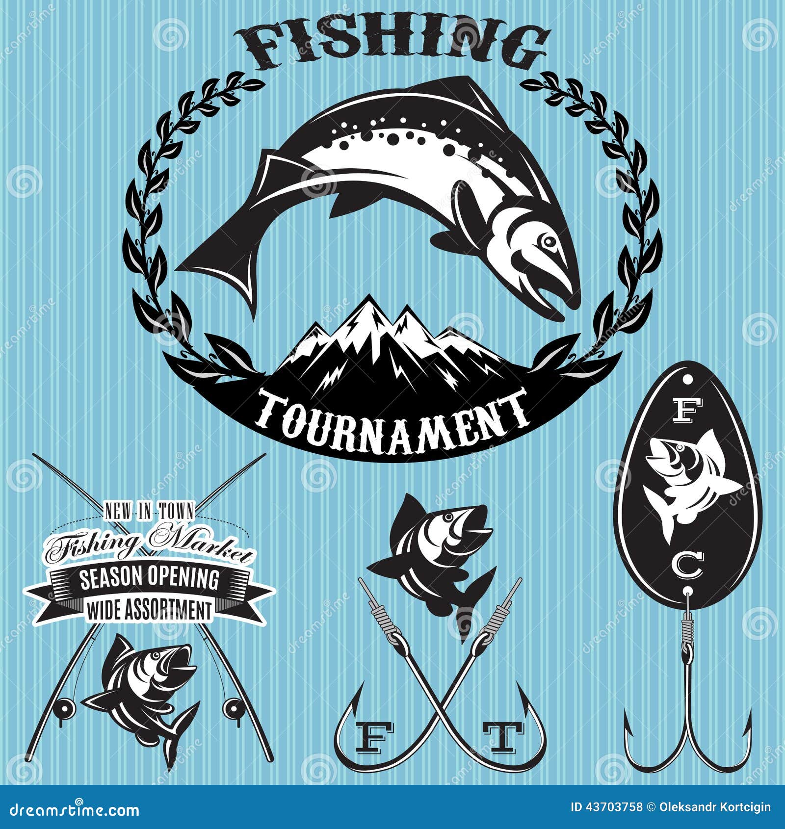 Set Vector Emblems on the Topic Fishing Stock Vector - Illustration of ...