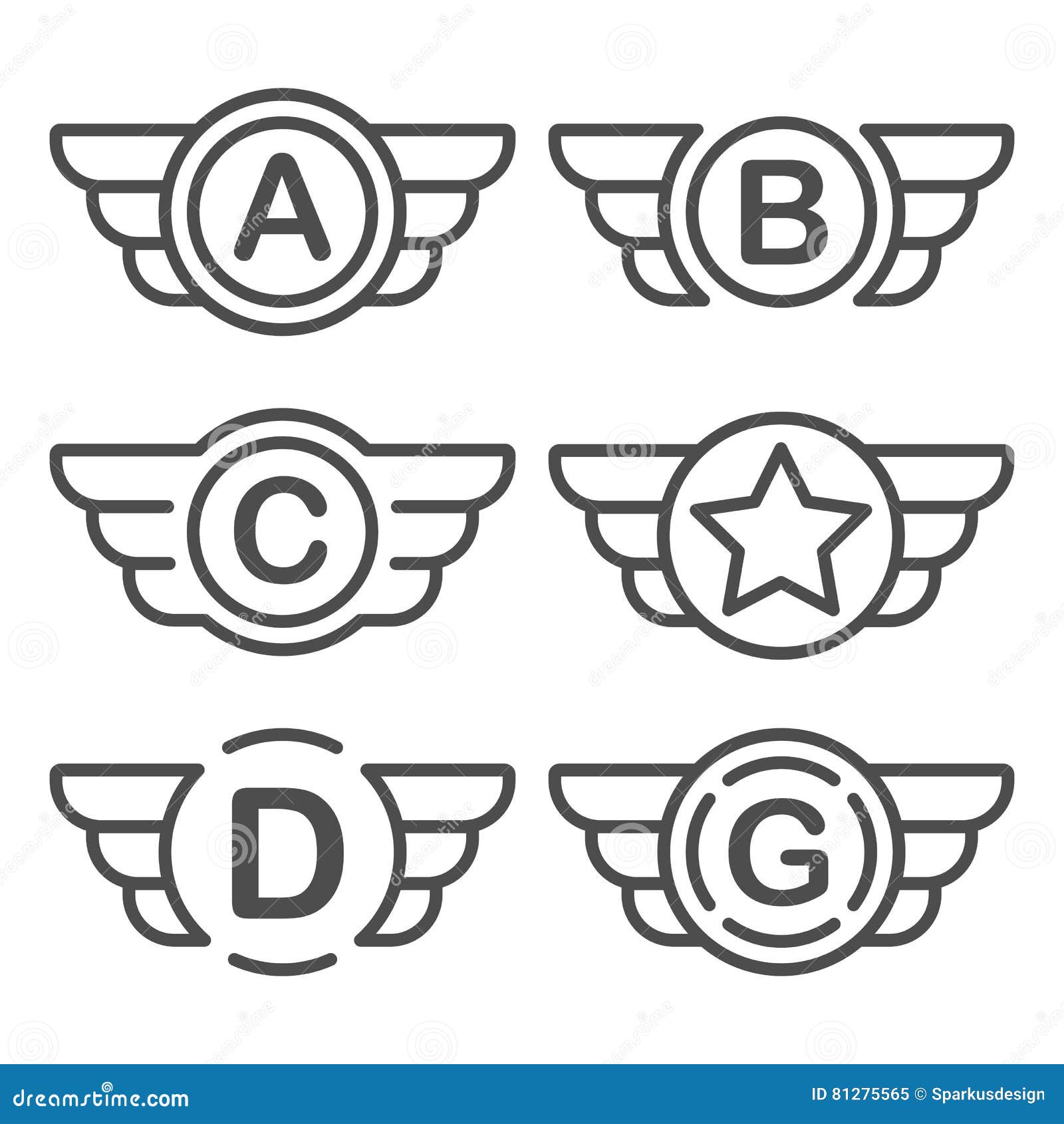 Set of the Vector Emblems with Wings Stock Vector - Illustration of ...