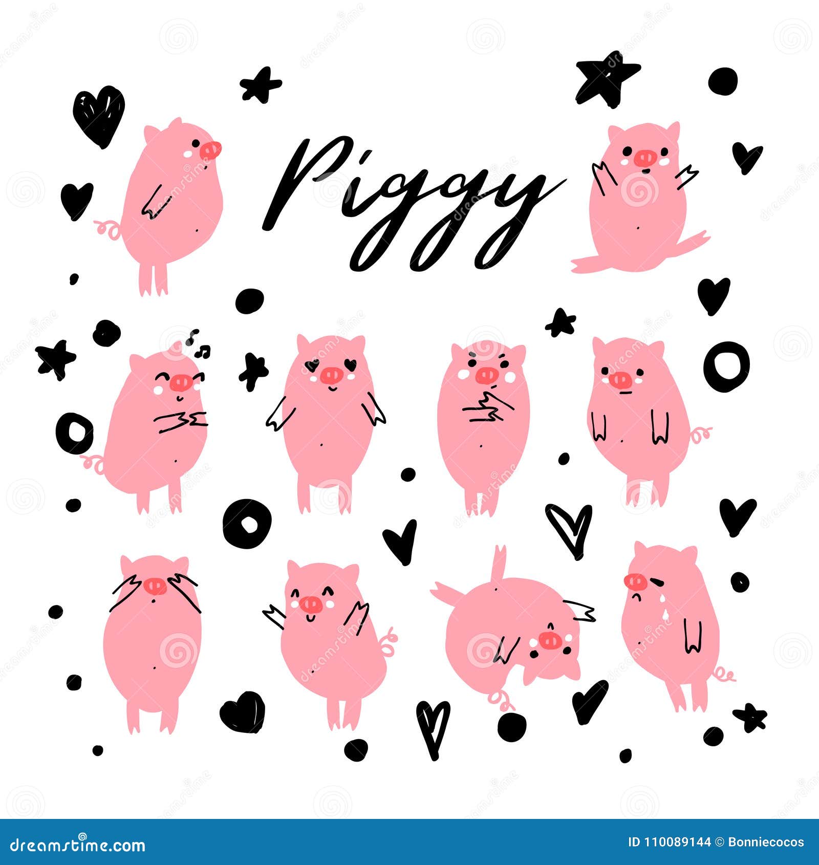 Cute Piggy. Vector Character. Set of Emotional Pig. Stock Vector ...