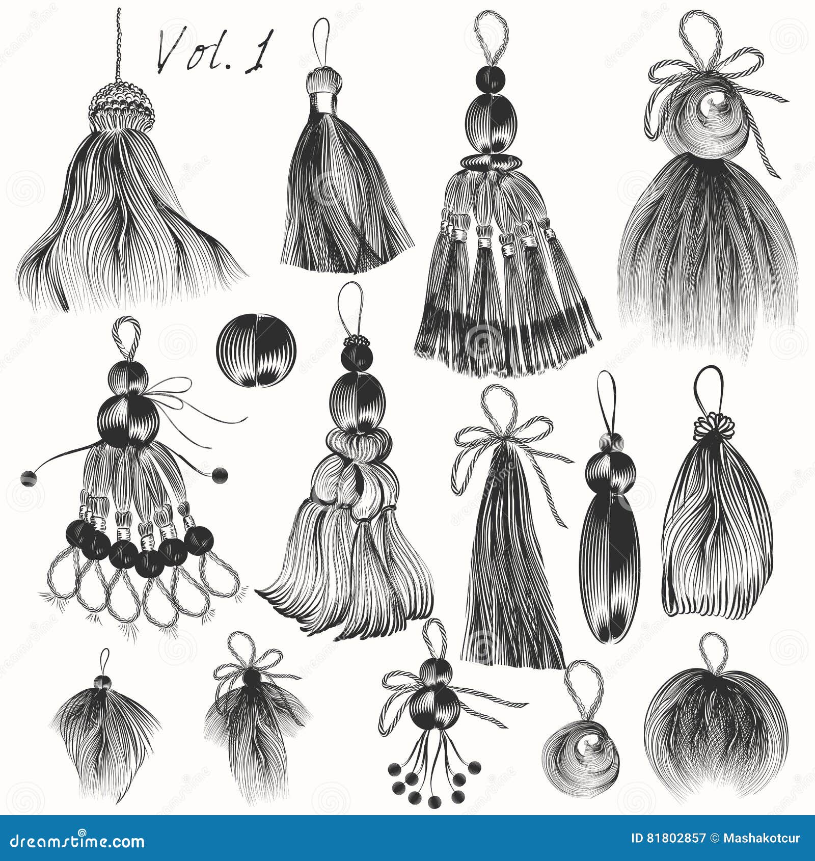 Set of Vector Engraved Tussles for Design. Vol.2 Stock Vector ...