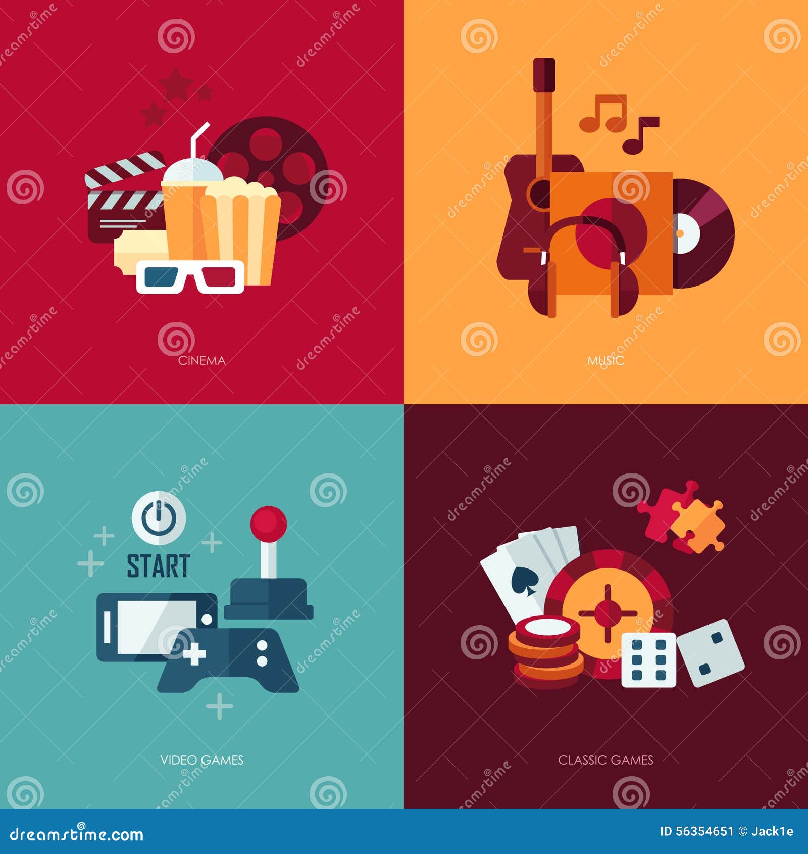 Set of Vector Entertainment Flat Design Illustrations Stock Vector ...