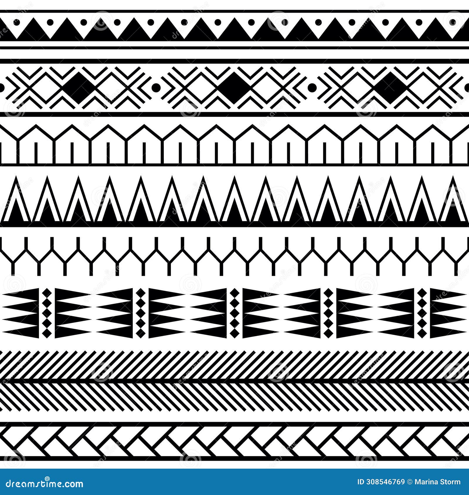 Set of Vector Ethnic Seamless Pattern in Maori Tattoo Style. Geometric ...