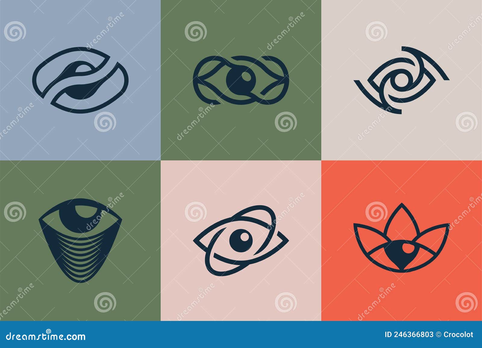 Set of 6 Vector Eye Logos. Sharp Eyesight, Creative Vision Stock Vector ...