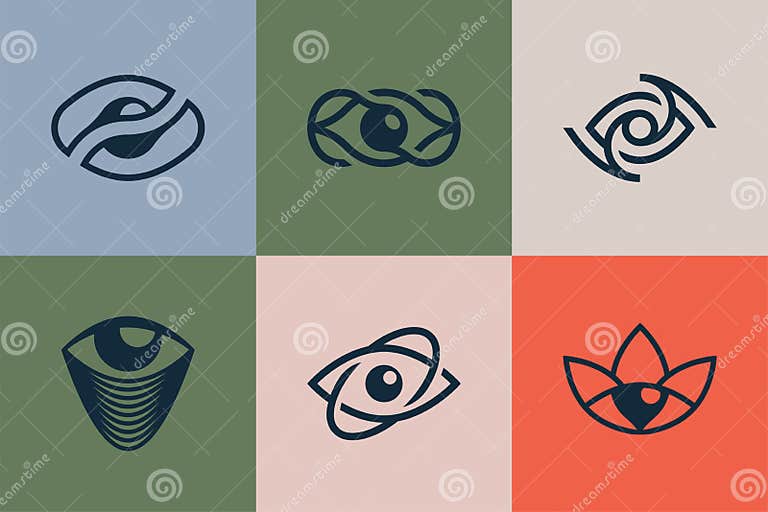 Set of 6 Vector Eye Logos. Sharp Eyesight, Creative Vision Stock Vector ...