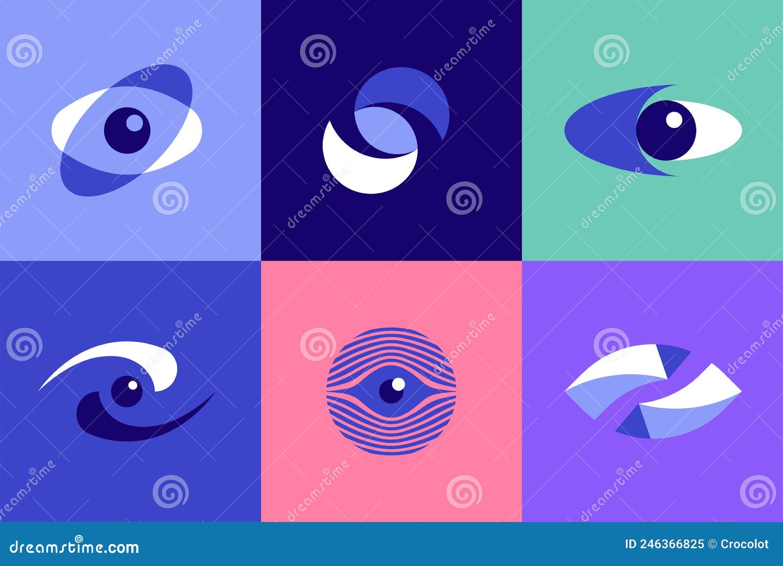 Set of 6 Vector Eye Logos. Sharp Eyesight, Creative Vision Stock Vector ...