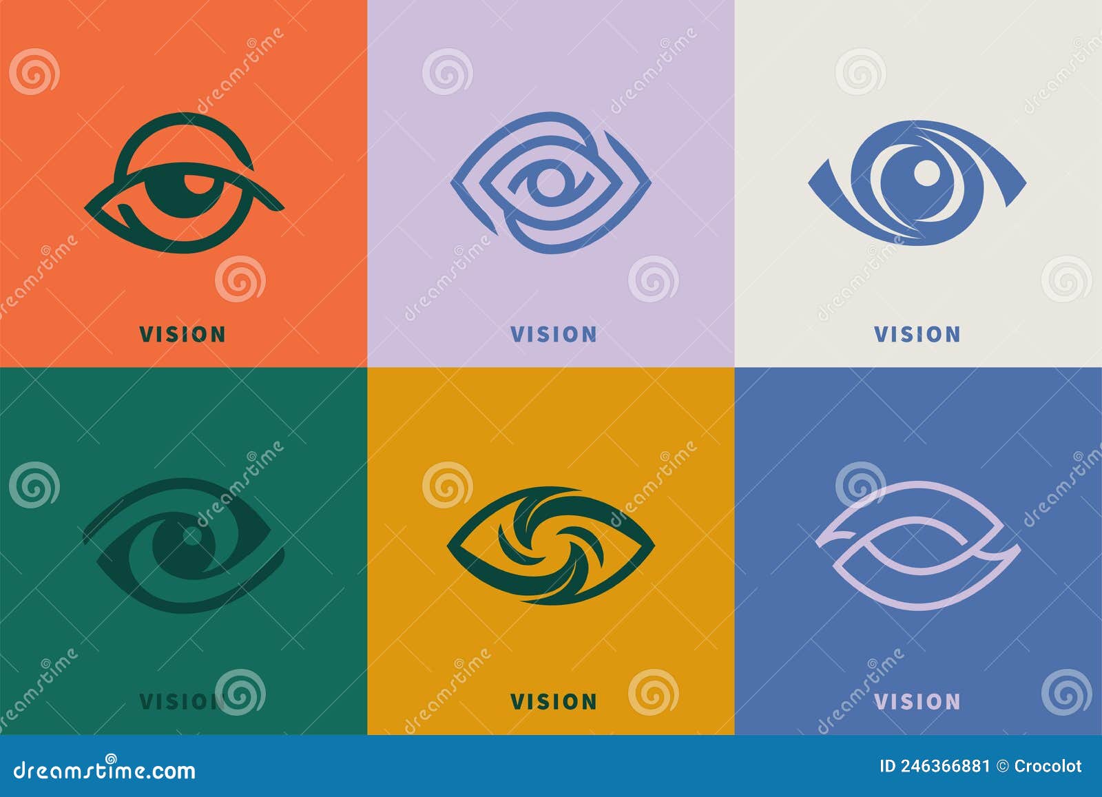 Set of 6 Vector Eye Logos. Sharp Eyesight, Creative Vision Stock Vector ...