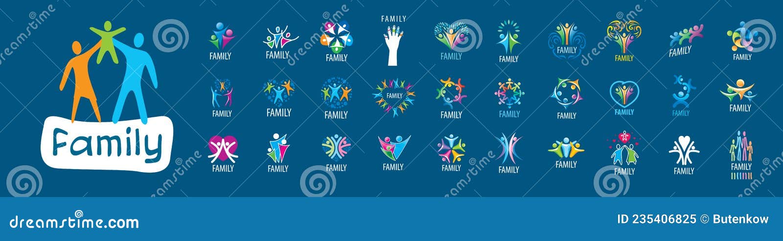 A Set of Vector Family Logos on a Blue Background Stock Vector ...