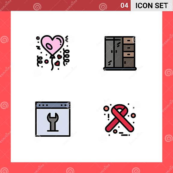 Set of 4 Vector Filledline Flat Colors on Grid for Affection, Interface ...